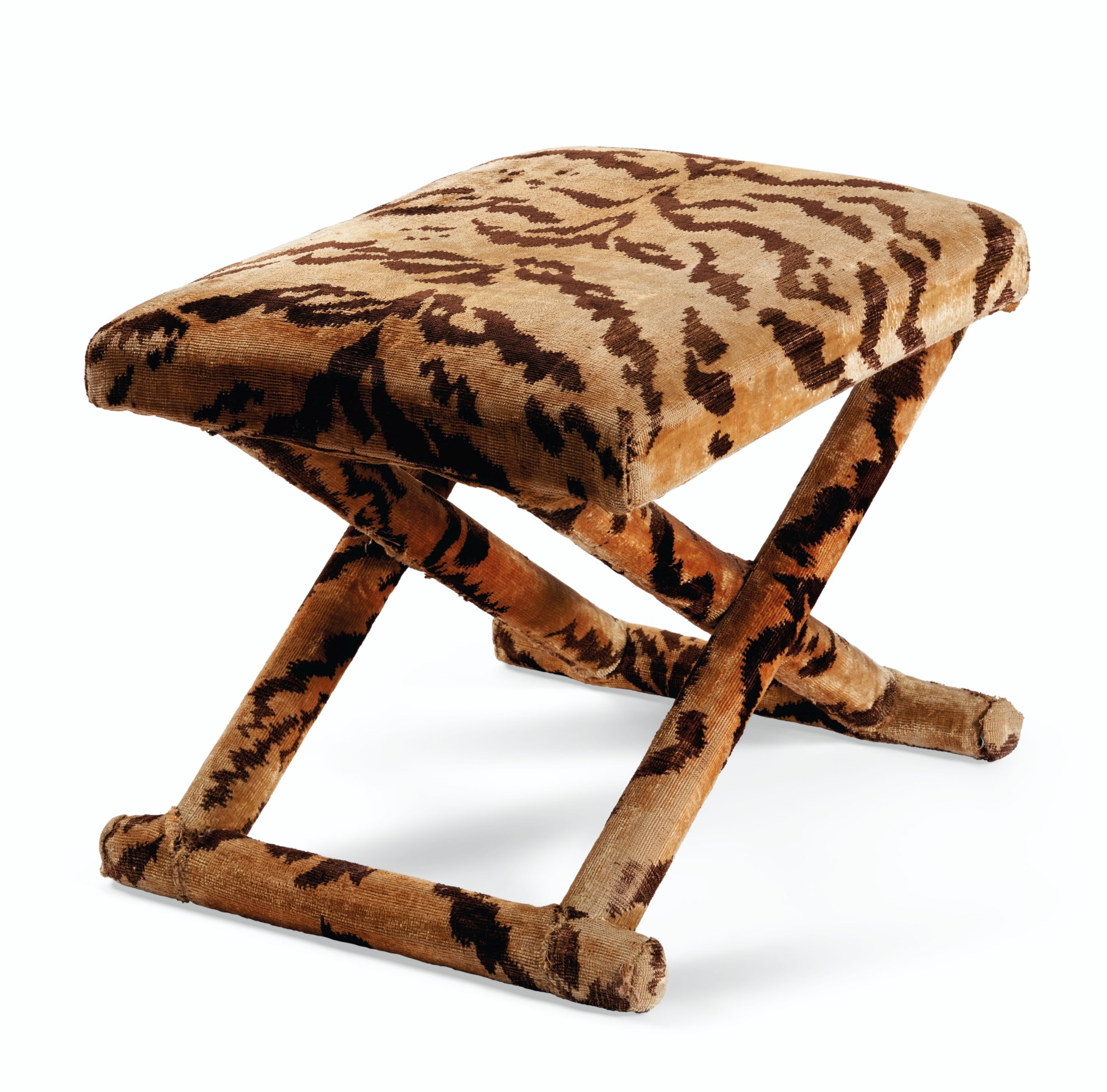 AN UPHOLSTERED X-FRAME STOOL