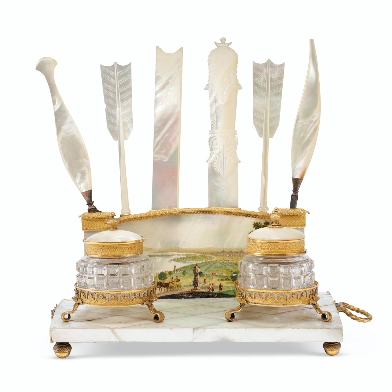 AN AUSTRIAN ORMOLU-MOUNTED MOTHER-OF-PEARL AND CUT-GLASS ENCRIER ...