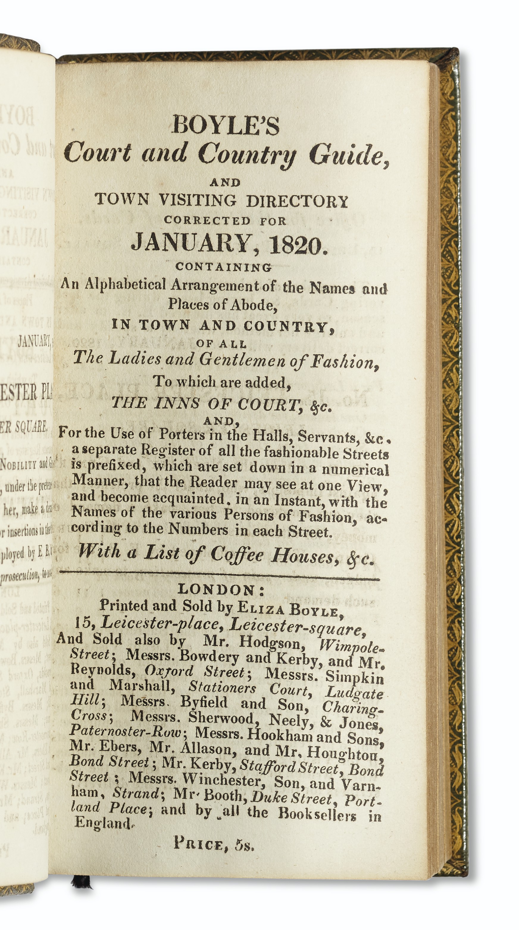 BOYLE, Eliza (fl. early 19th century). Boyle's Court and Country Guide ...