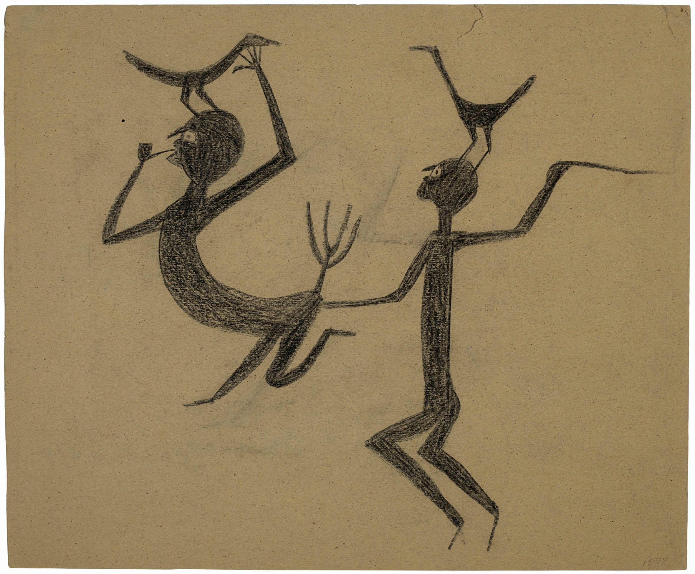 BILL TRAYLOR (CIRCA 1853-1949), Two Figures with Pitchfork and Birds ...