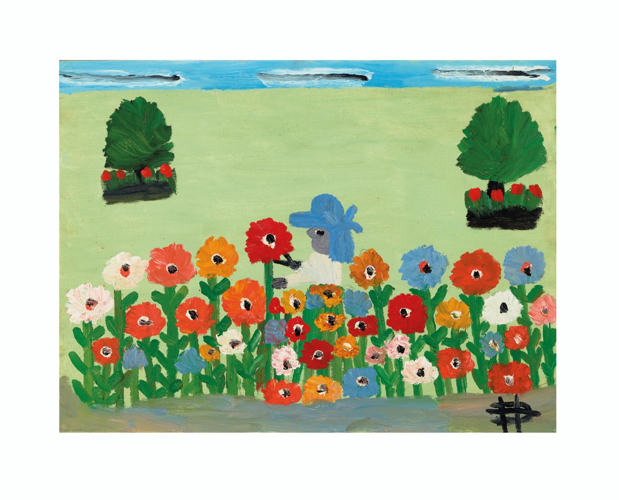 CLEMENTINE HUNTER (1886-1988), Clementine In Her Flower Garden, 1984 ...