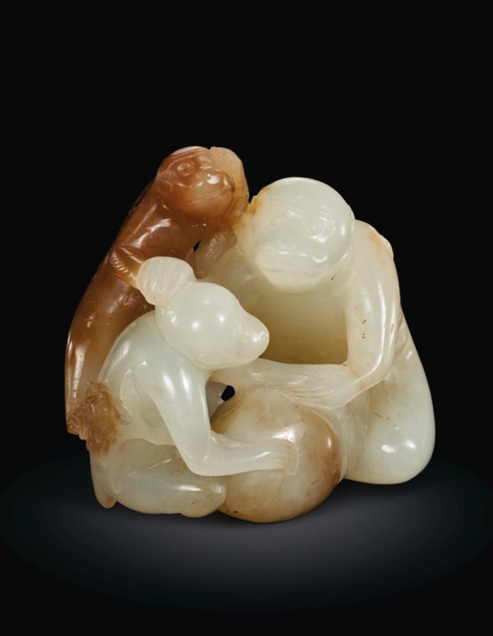 A WHITE AND BROWN JADE MONKEY GROUP, 18TH CENTURY | Christie's