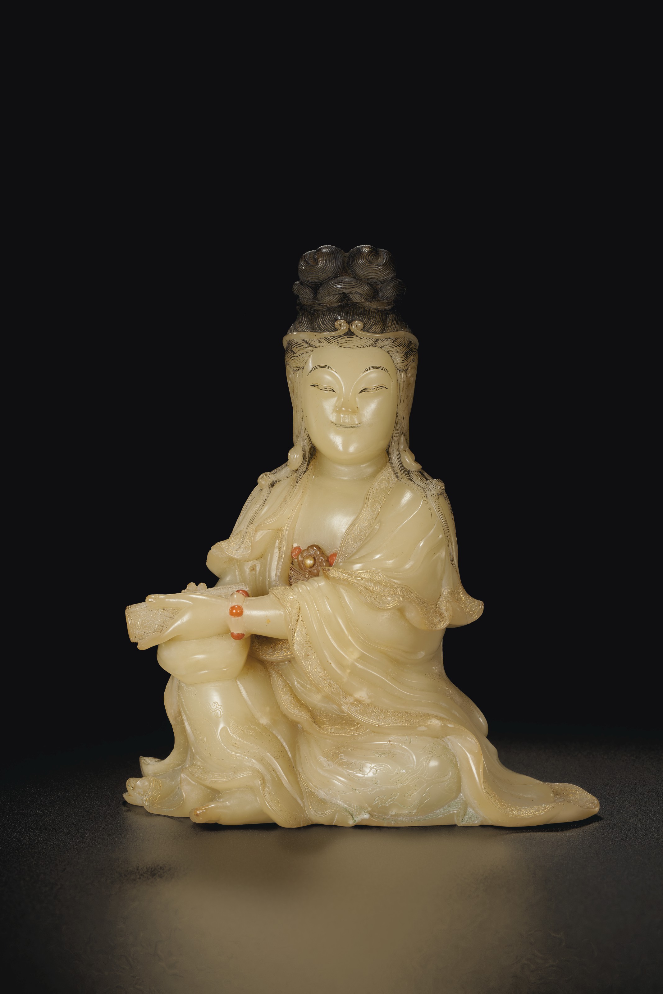 A LARGE WHITE JADE FIGURE OF A RECUMBENT STAG, 17TH-18TH CENTURY ...