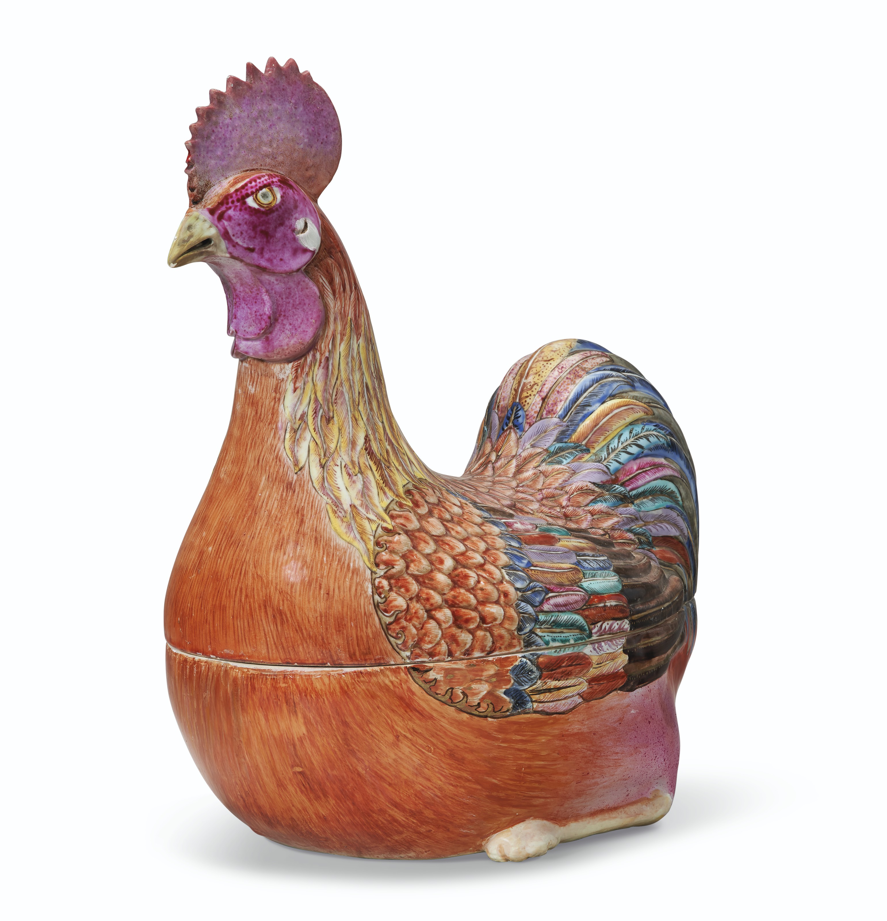 A FAMILLE ROSE ROOSTER TUREEN COVER, QIANLONG PERIOD (1736-1795 ...