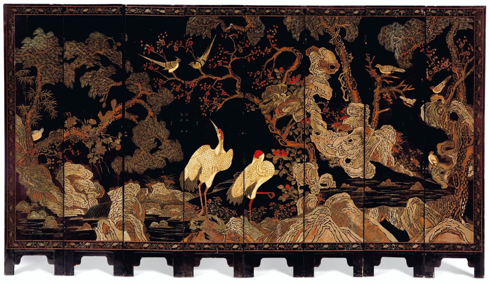 AN EIGHT-PANEL COROMANDEL LACQUER SCREEN, KANGXI PERIOD (1662-1722 ...