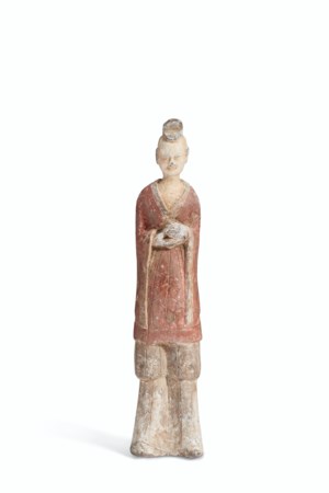 A PAINTED POTTERY FIGURE OF A MILITARY OFFICIAL, NORTHERN WEI DYNASTY ...