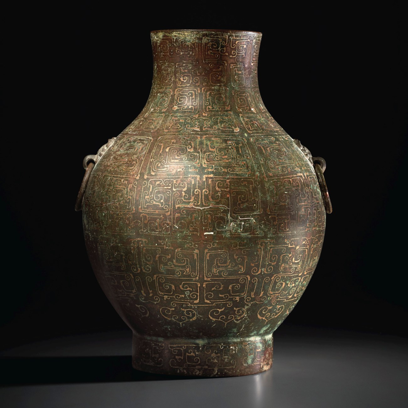 A VERY RARE COPPER-INLAID BRONZE JAR, HU, WARRING STATES PERIOD, 5TH ...