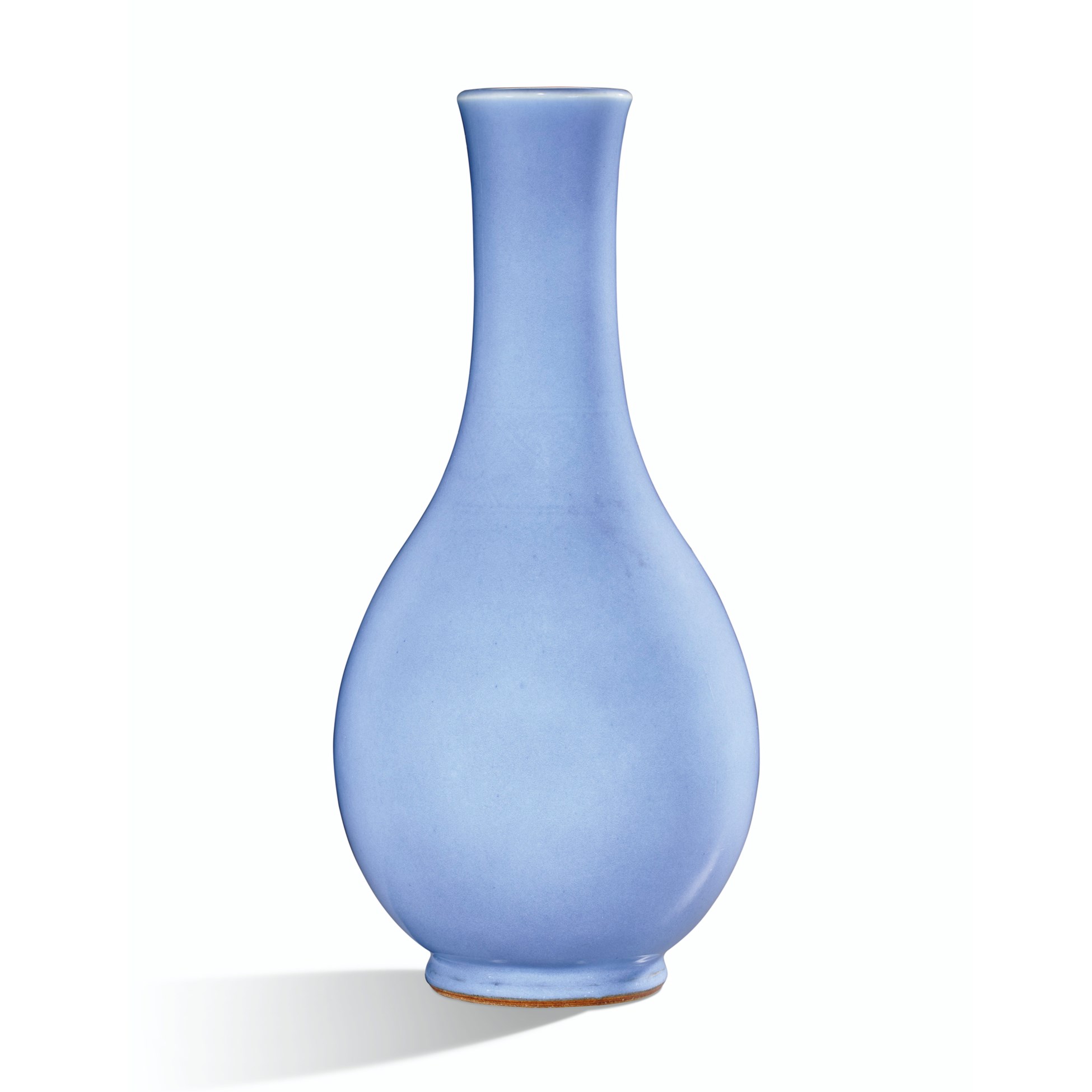 A LARGE LAVENDER-BLUE-GLAZED PEAR-SHAPED VASE, QIANLONG SEAL MARK IN ...