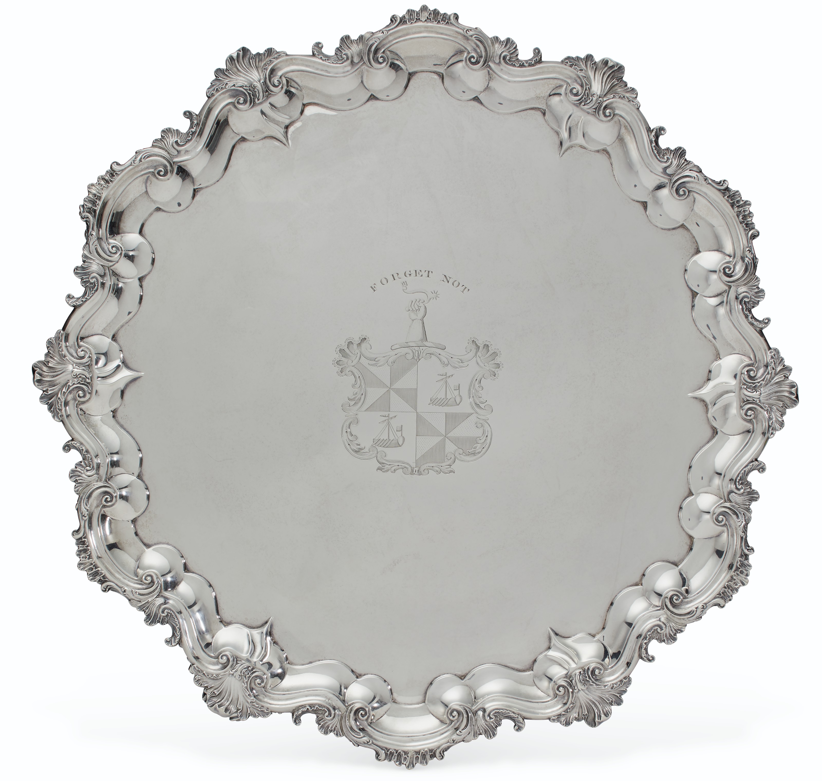 A GEORGE IV SILVER LARGE SALVER, MARK OF WILLIAM ELEY, LONDON, 1825 ...