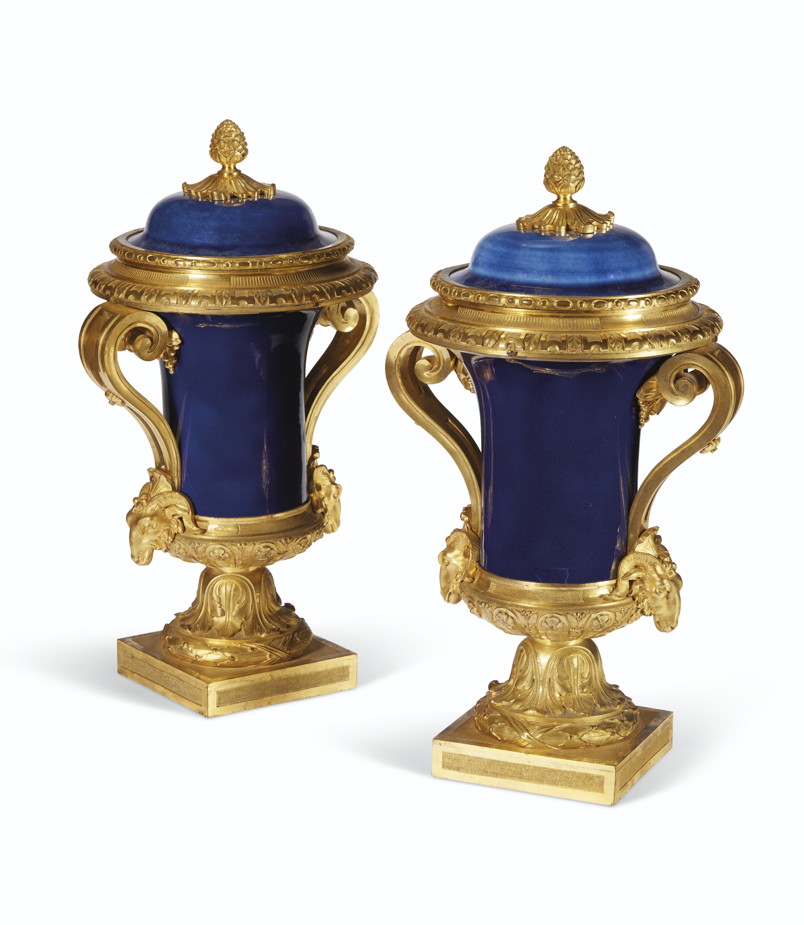A PAIR OF LOUIS XVI ORMOLU-MOUNTED CHINESE POWDER-BLUE BALUSTER VASES ...