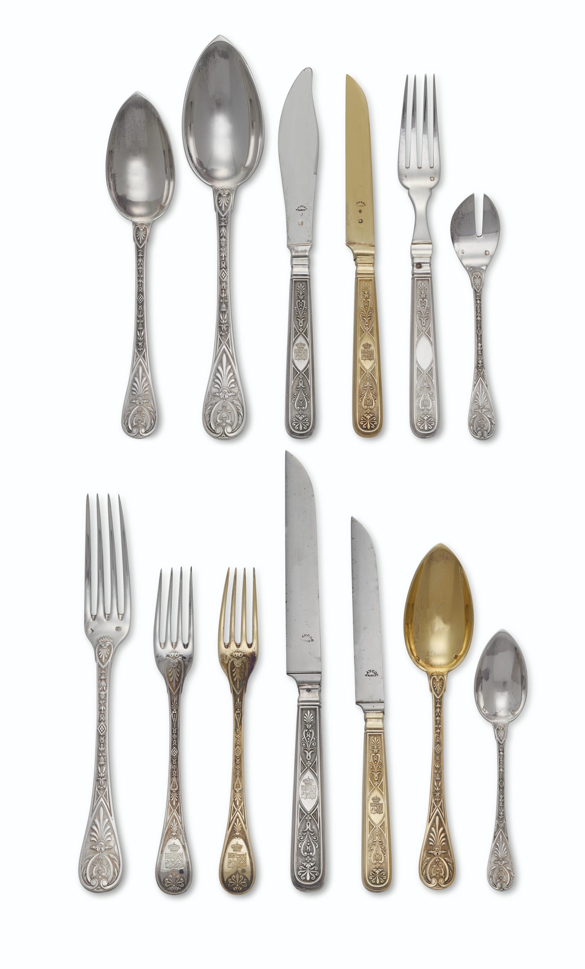AN EXTENSIVE FRENCH SILVER AND SILVER-GILT FLATWARE SERVICE, MARK OF ...