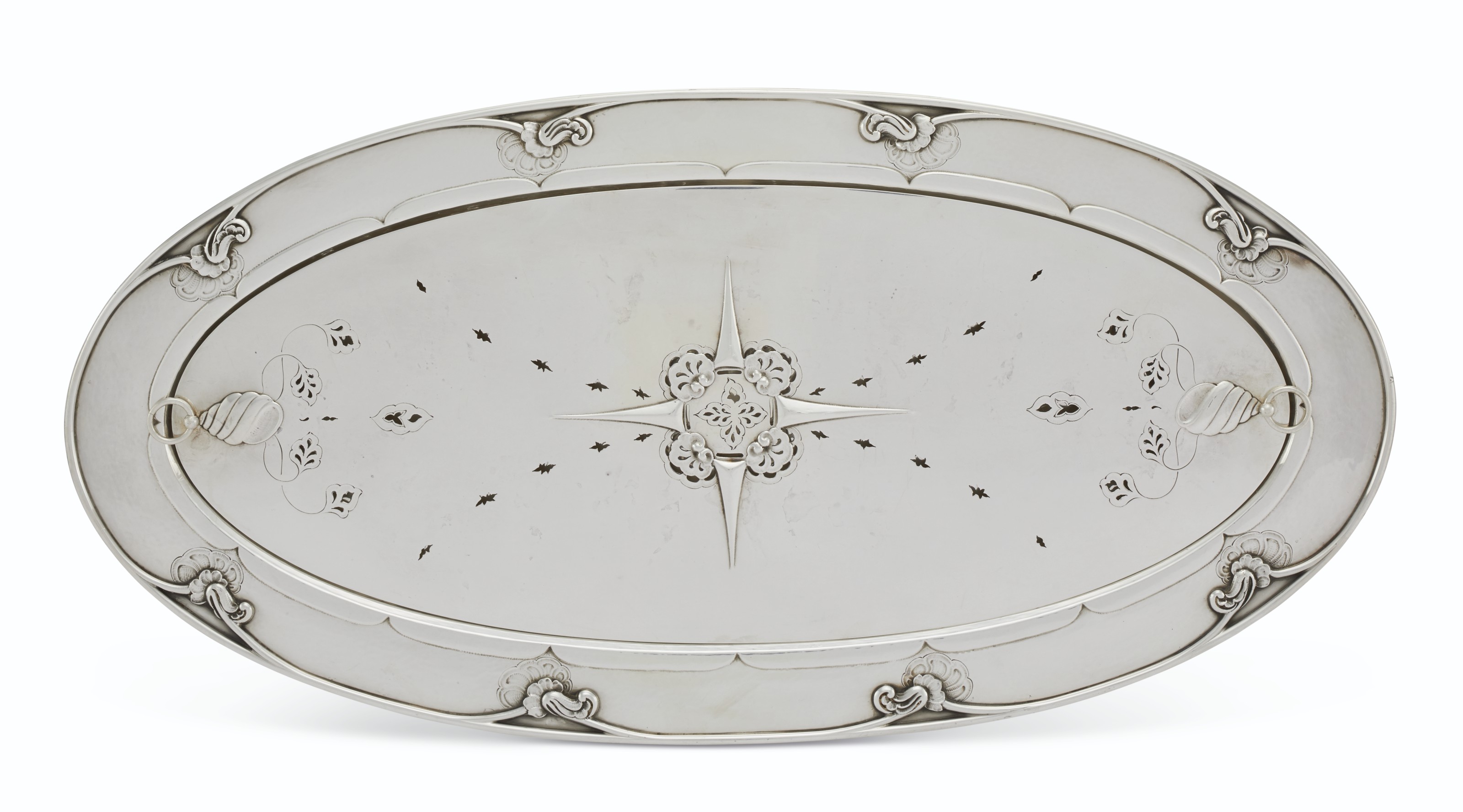 A DANISH SILVER FISH PLATTER AND MAZARINE, NO.230A, MARK OF GEORG ...