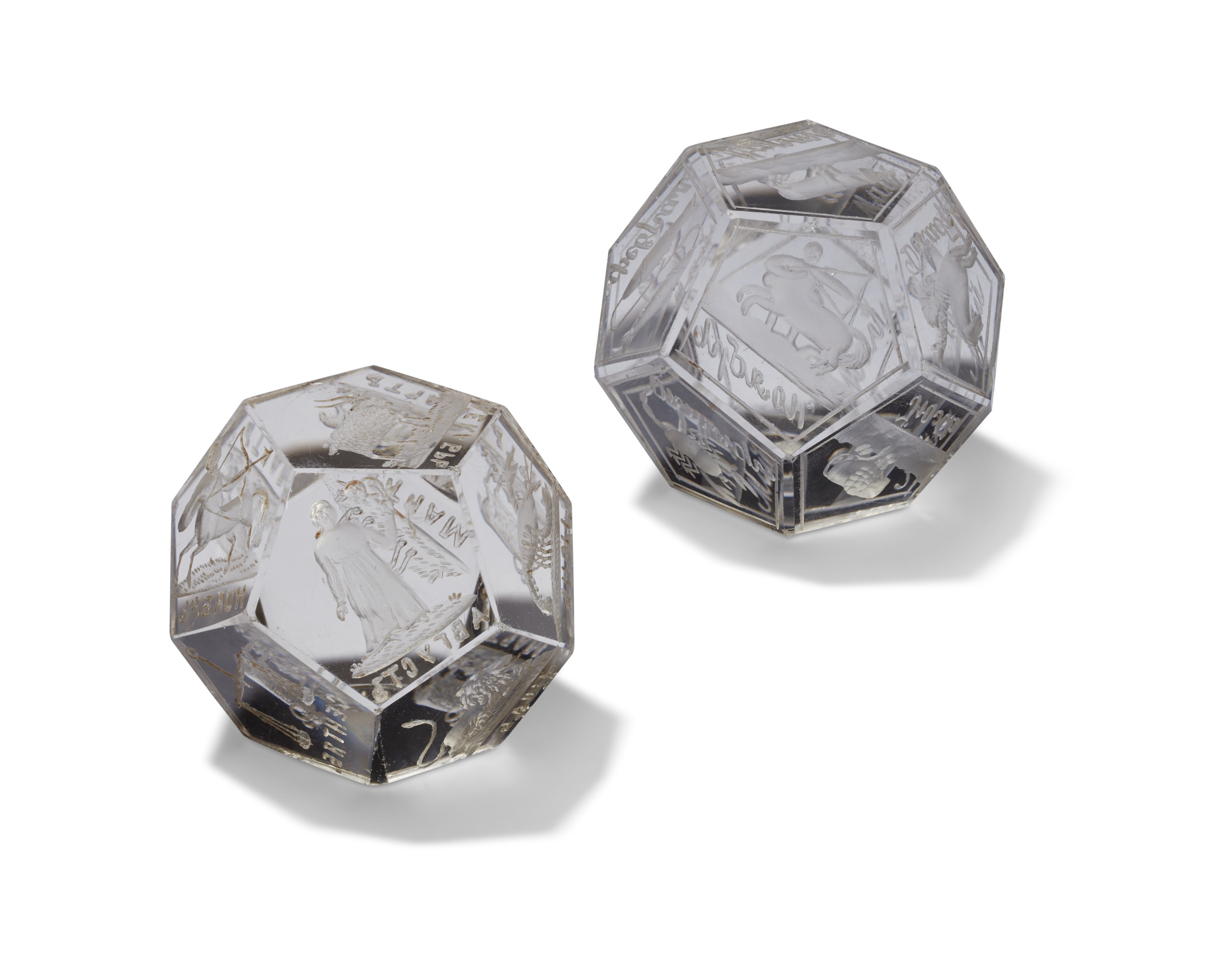TWO RUSSIAN ROCK CRYSTAL ZODIAC PAPERWEIGHTS, RUSSIA, 19TH CENTURY ...