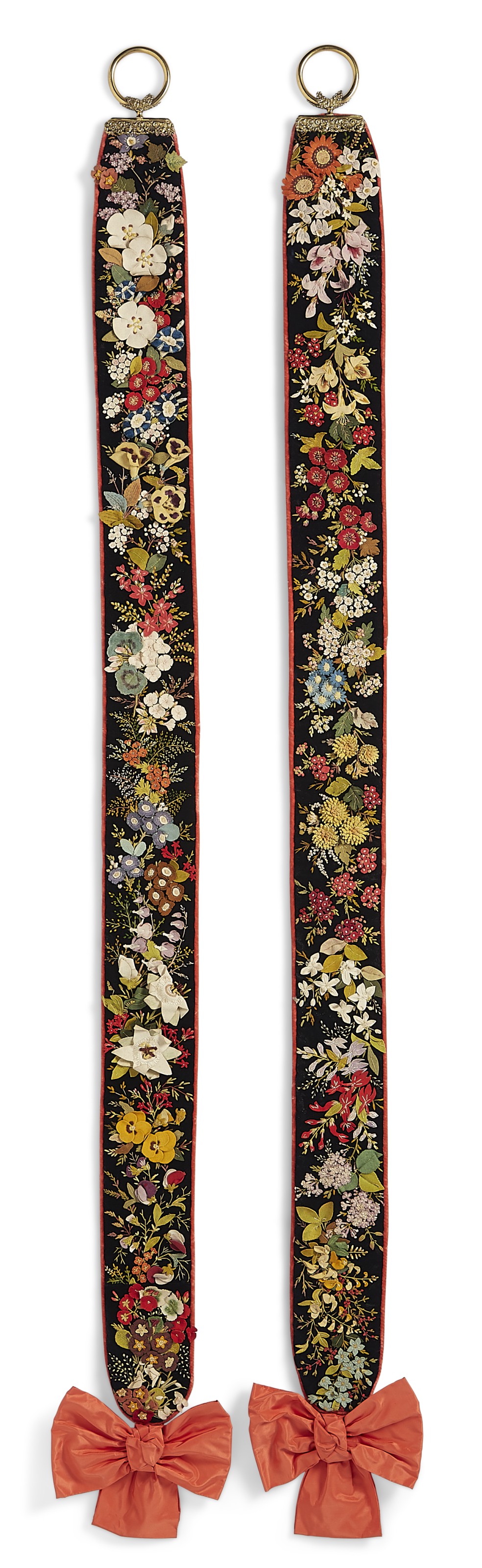 A PAIR OF VICTORIAN FELT AND EMBROIDERED BELL PULLS, 19TH CENTURY ...