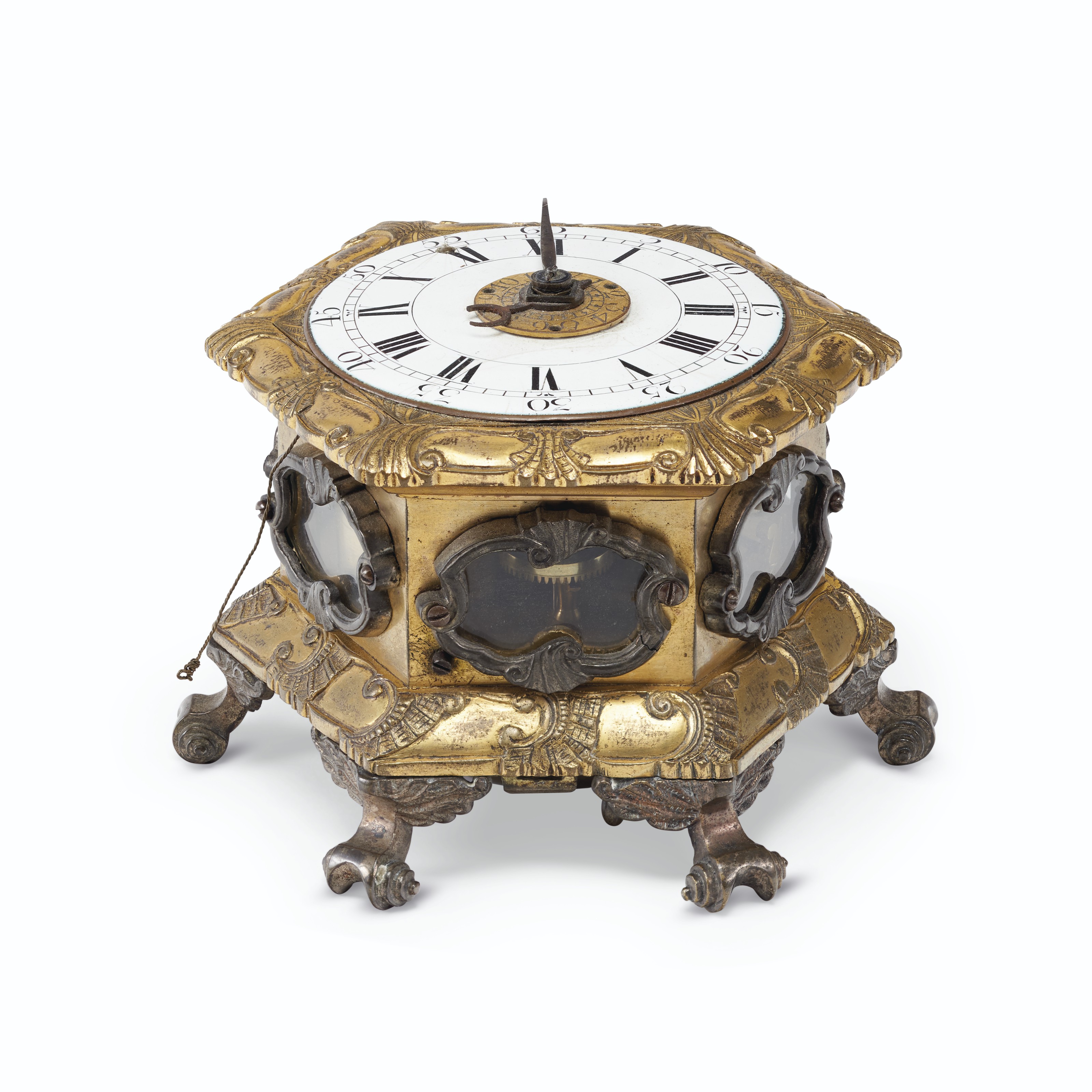 A CHARLES II SILVERED AND GILT-BRONZE TABLE CLOCK, MID-17TH CENTURY ...