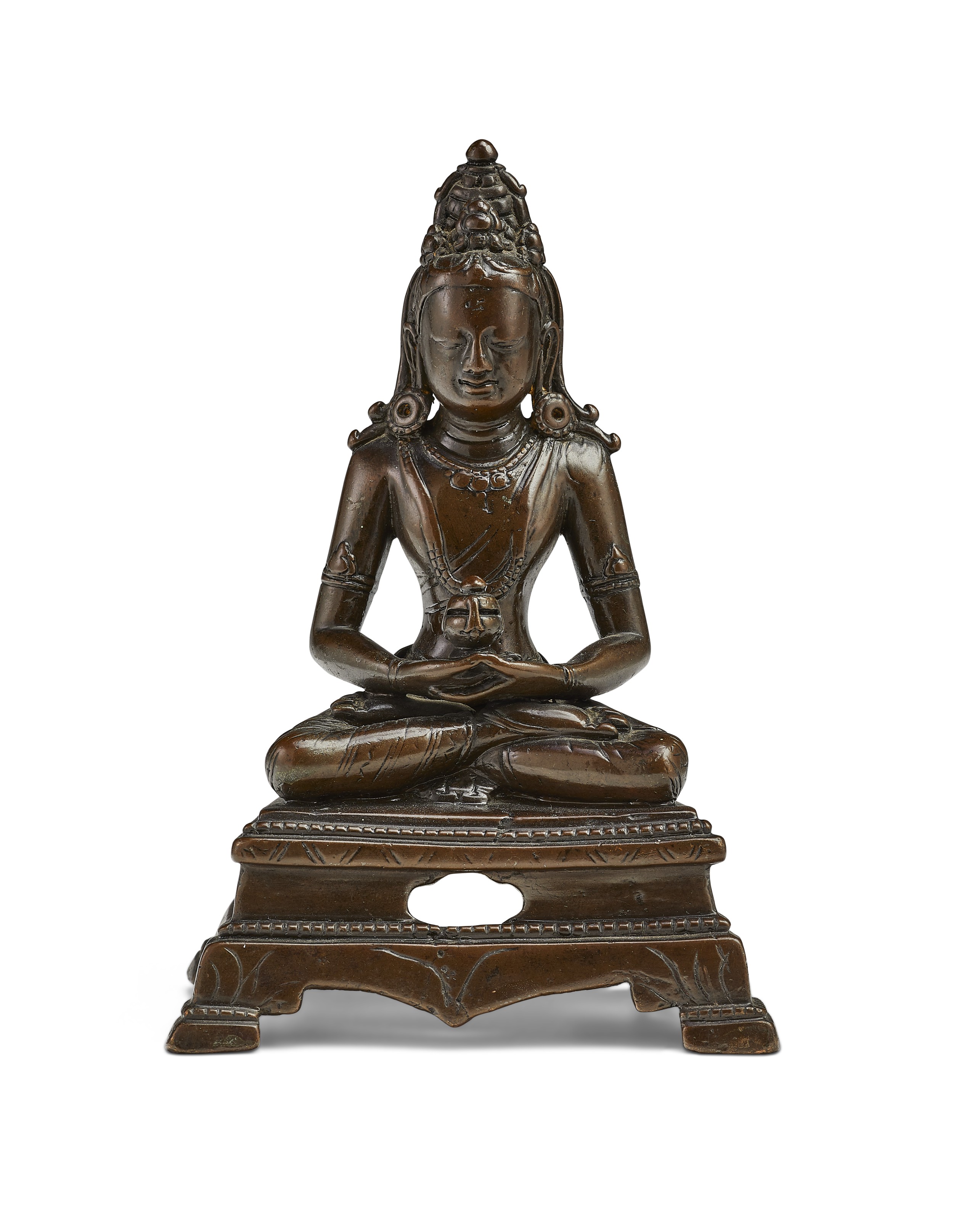 A COPPER FIGURE OF AMITAYUS, NEPAL, LICCHAVI REVIVAL STYLE, 17TH ...