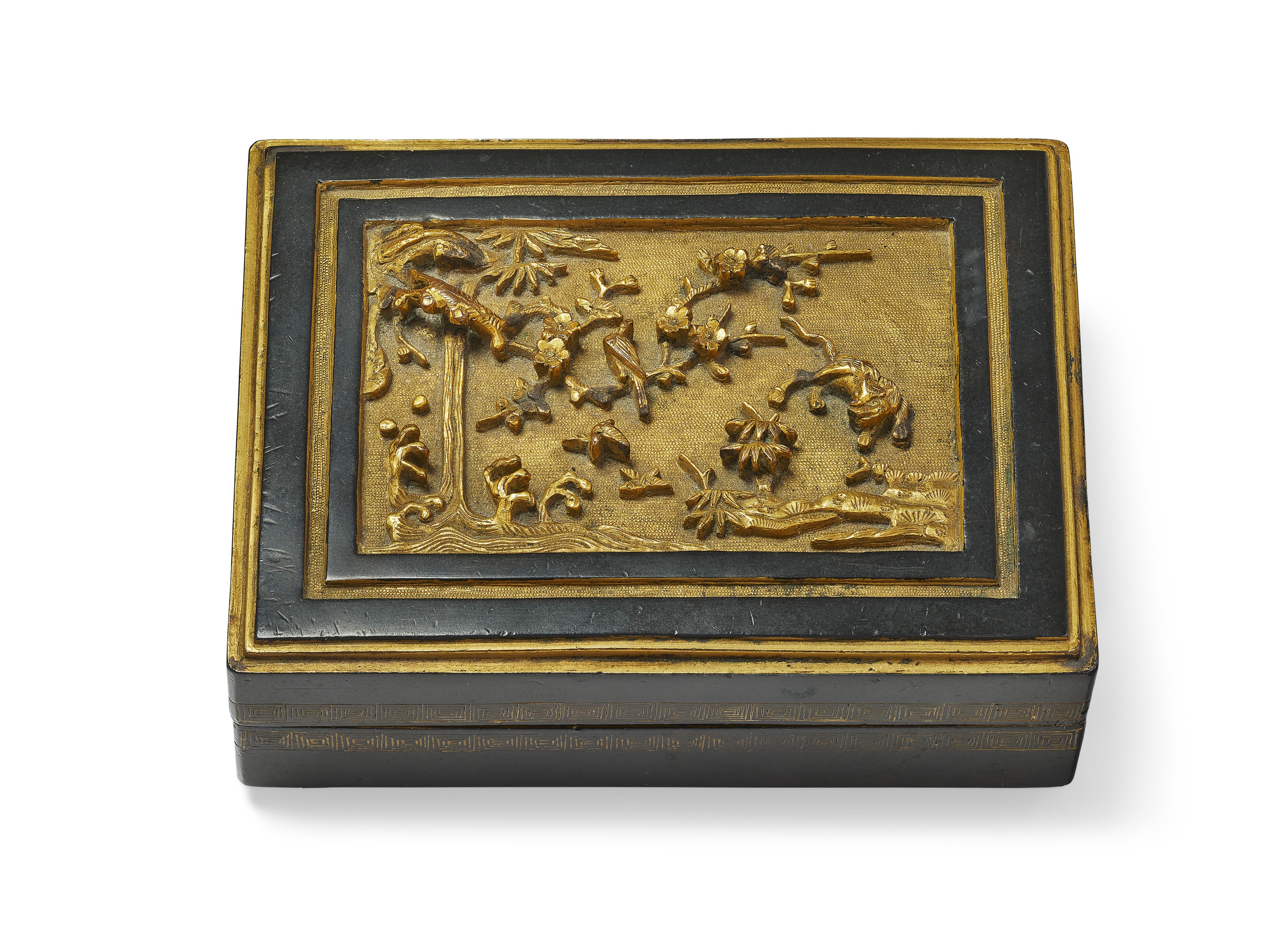A PARCEL-GILT METAL RECTANGULAR BOX AND COVER, CHINA, QING DYNASTY ...
