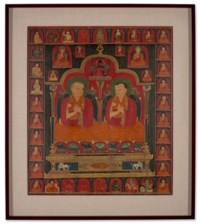 A RARE LAMDRE LINEAGE PAINTING OF TWO SAKYA MASTERS