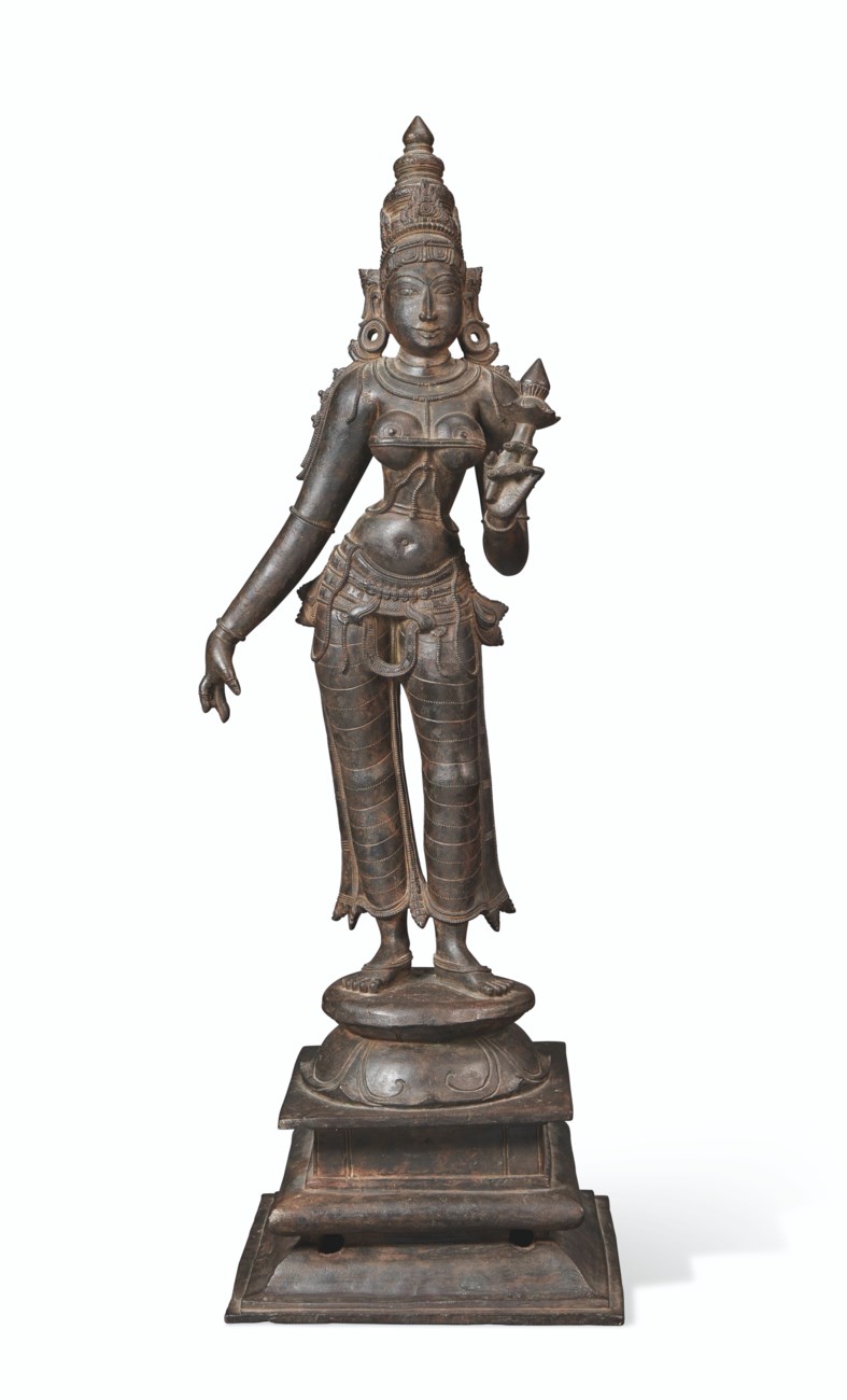 A LARGE BRONZE FIGURE OF SHRI DEVI, SOUTH INDIA, TAMIL NADU ...