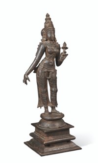 A LARGE BRONZE FIGURE OF SHRI DEVI, SOUTH INDIA, TAMIL NADU ...