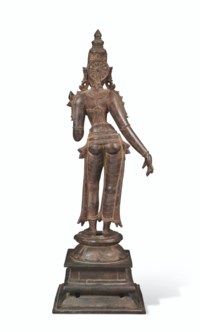 A LARGE BRONZE FIGURE OF SHRI DEVI, SOUTH INDIA, TAMIL NADU ...