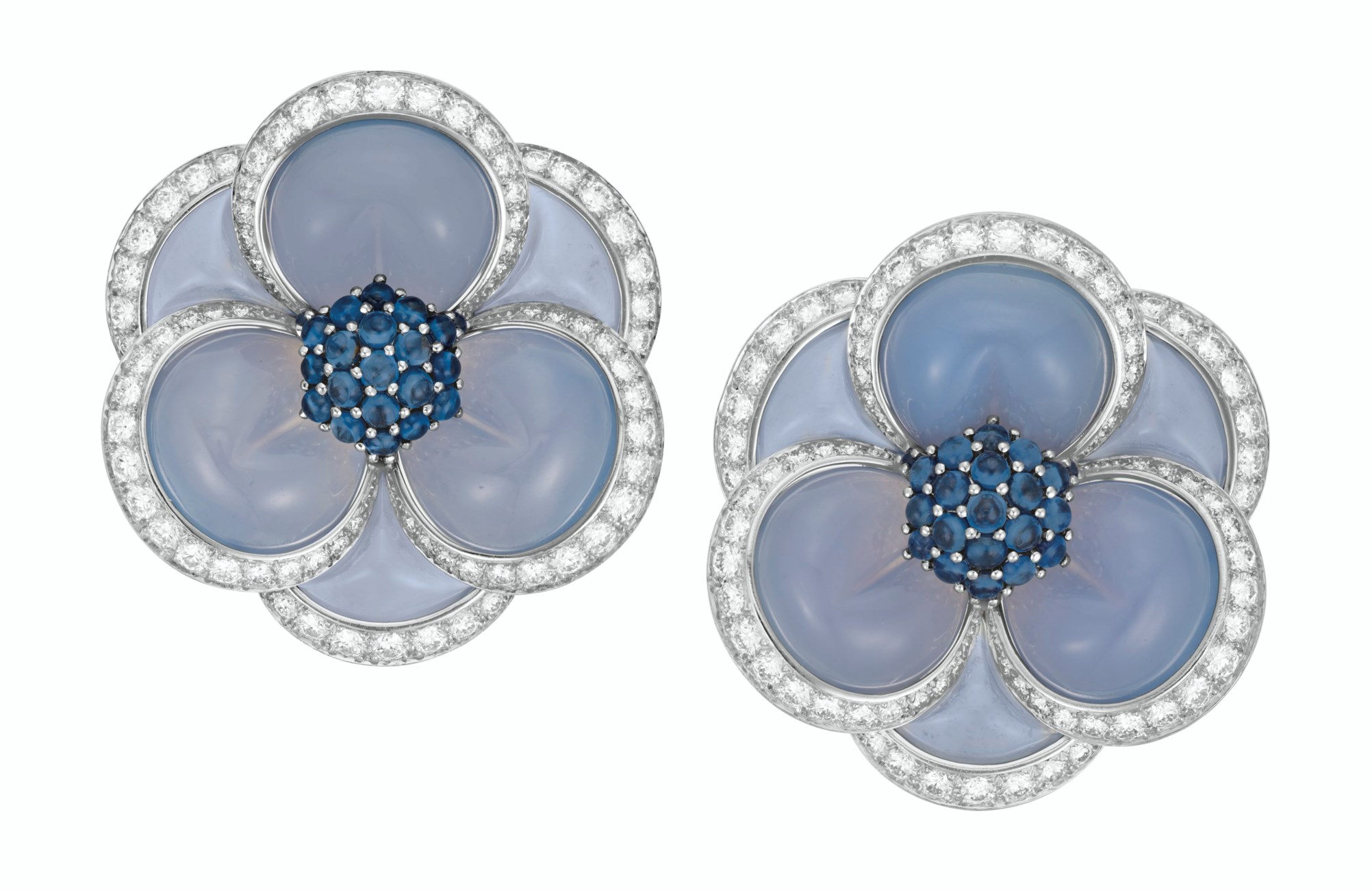 VAN CLEEF & ARPELS PAIR OF CHALCEDONY, SAPPHIRE AND DIAMOND 'BLUE ...