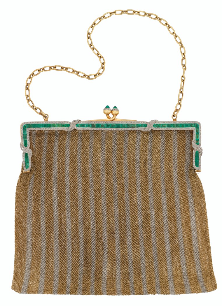 CHARLES HOLL EARLY 20TH CENTURY EMERALD AND DIAMOND EVENING BAG