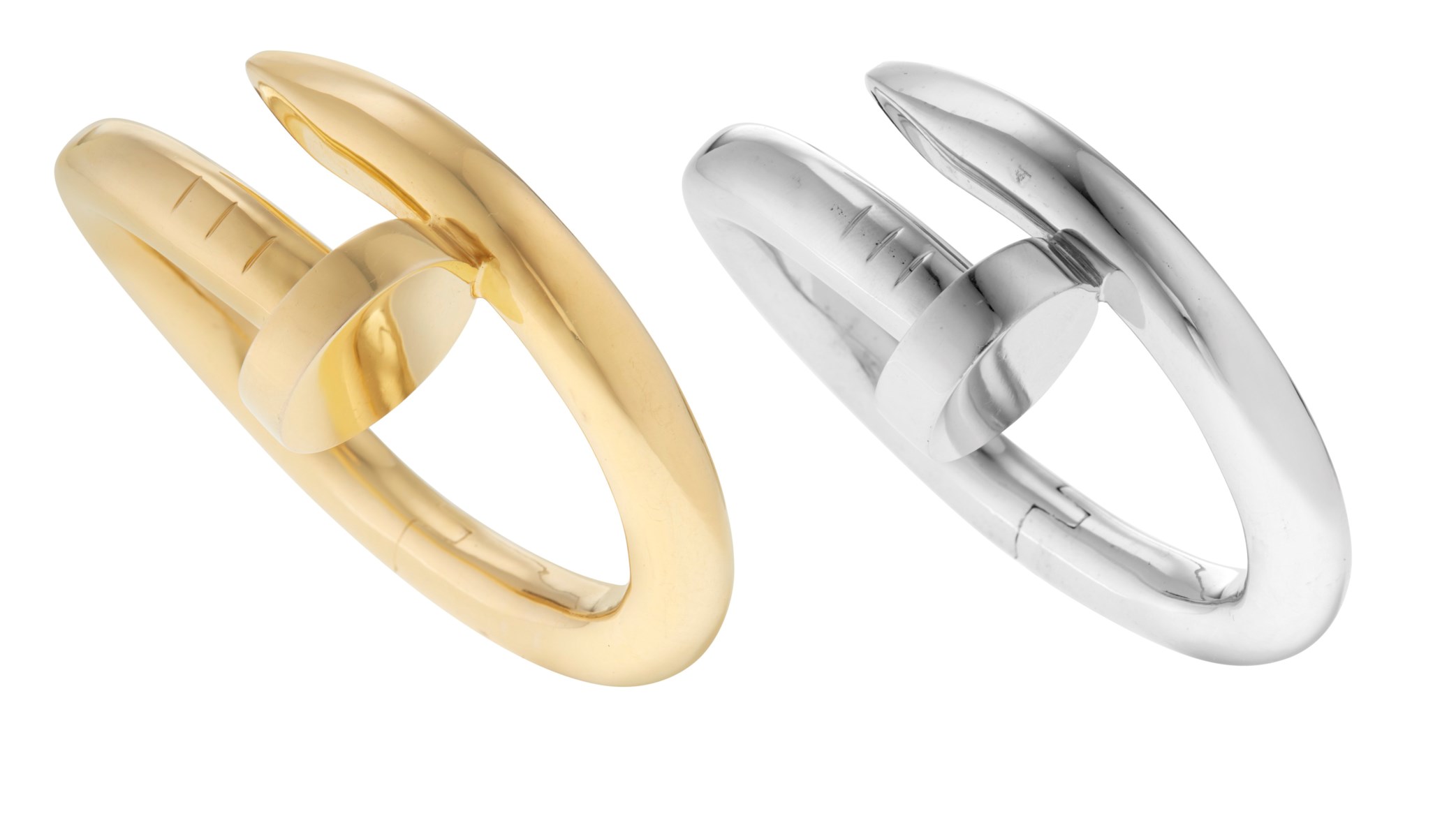 TWO ALDO CIPULLO GOLD AND WHITE GOLD 'JUSTE UN CLOU' BRACELETS | Christie's