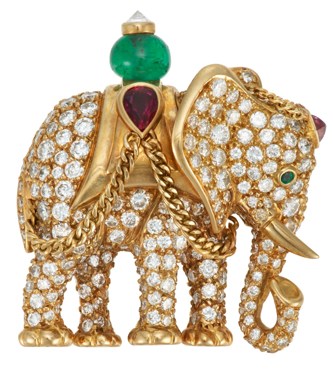 CARTIER DIAMOND, RUBY AND EMERALD ELEPHANT BROOCH | Christie's