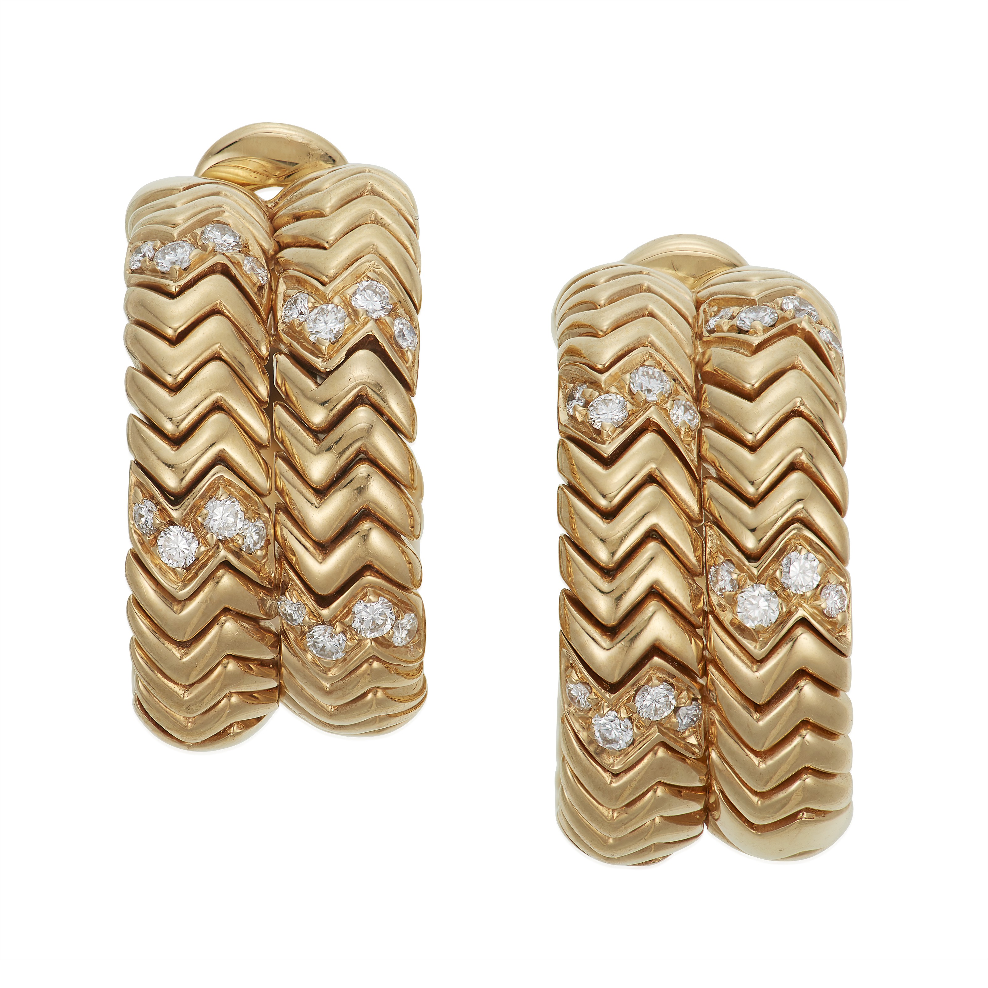 BULGARI 'SPIGA' DIAMOND AND GOLD HOOP EARRINGS, | Christie’s