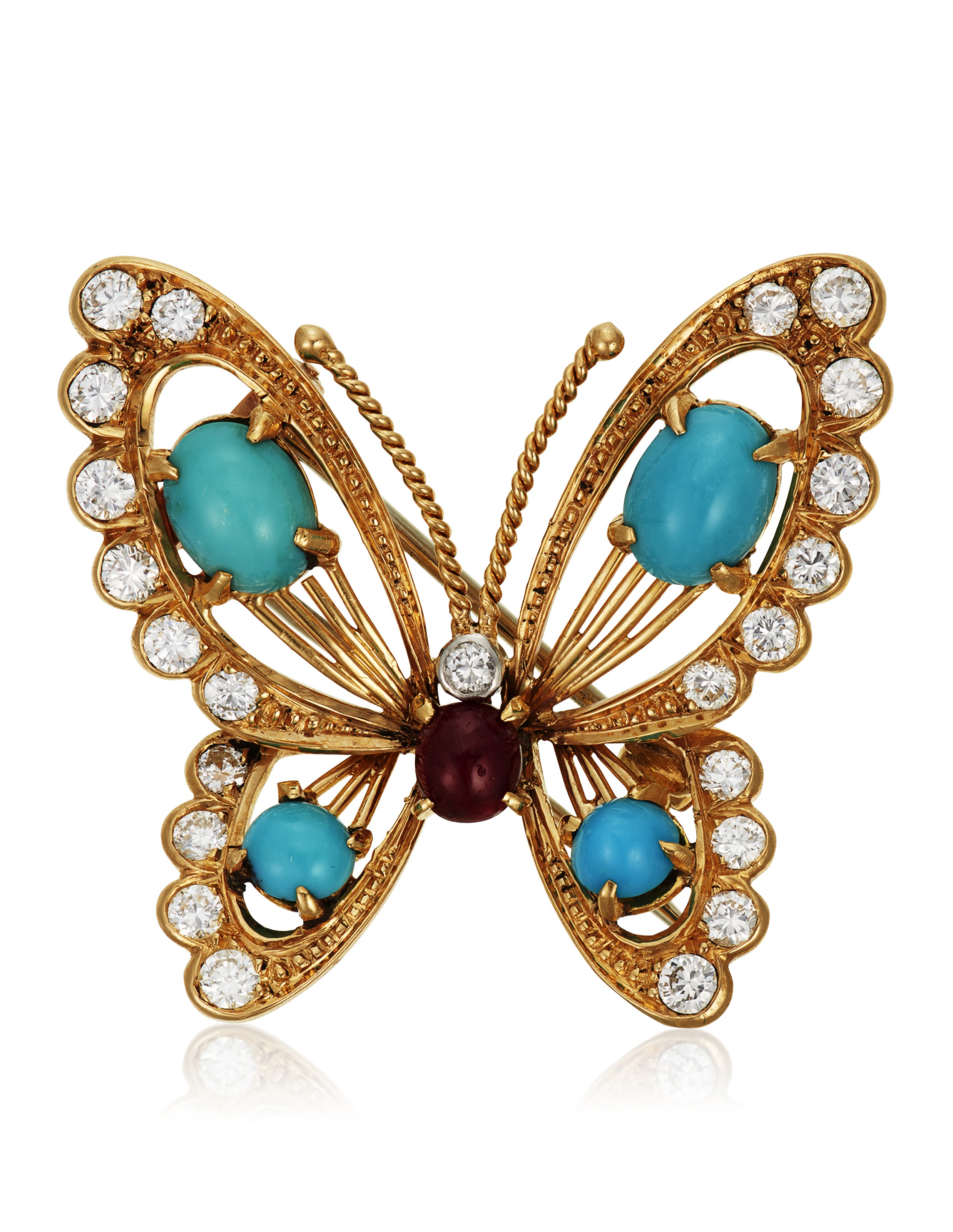 VAN CLEEF & ARPELS TURQUOISE, DIAMOND AND RUBY BUTTERFLY BROOCH ...