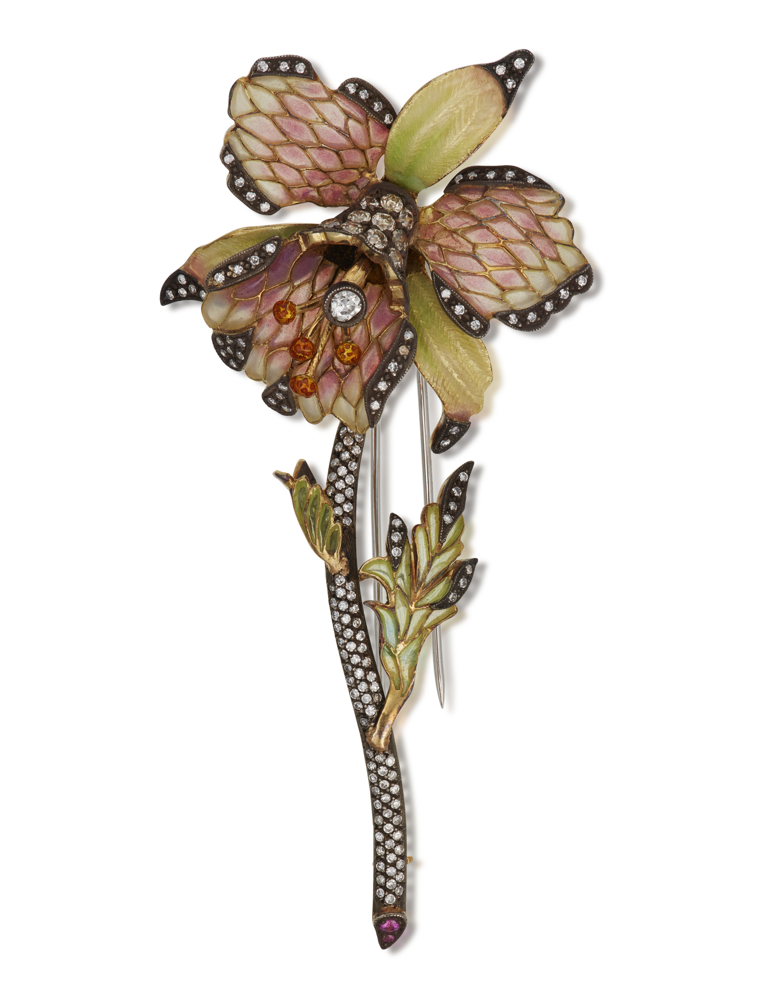 DIAMOND AND ENAMEL ORCHID BROOCH, | Christie’s