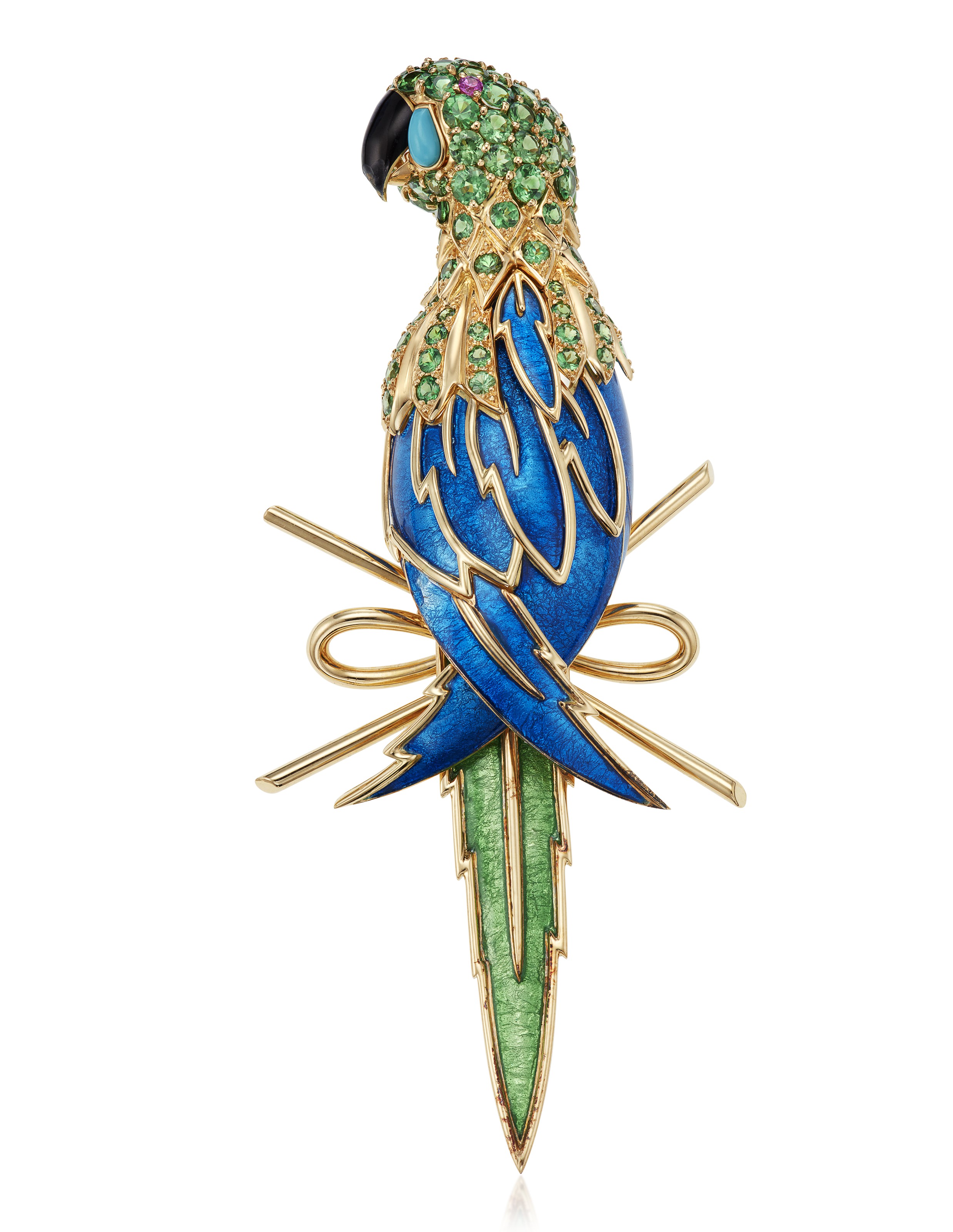 TIFFANY & CO. JEAN SCHLUMBERGER ENAMEL AND MULTI-GEM PARROT BROOCH ...