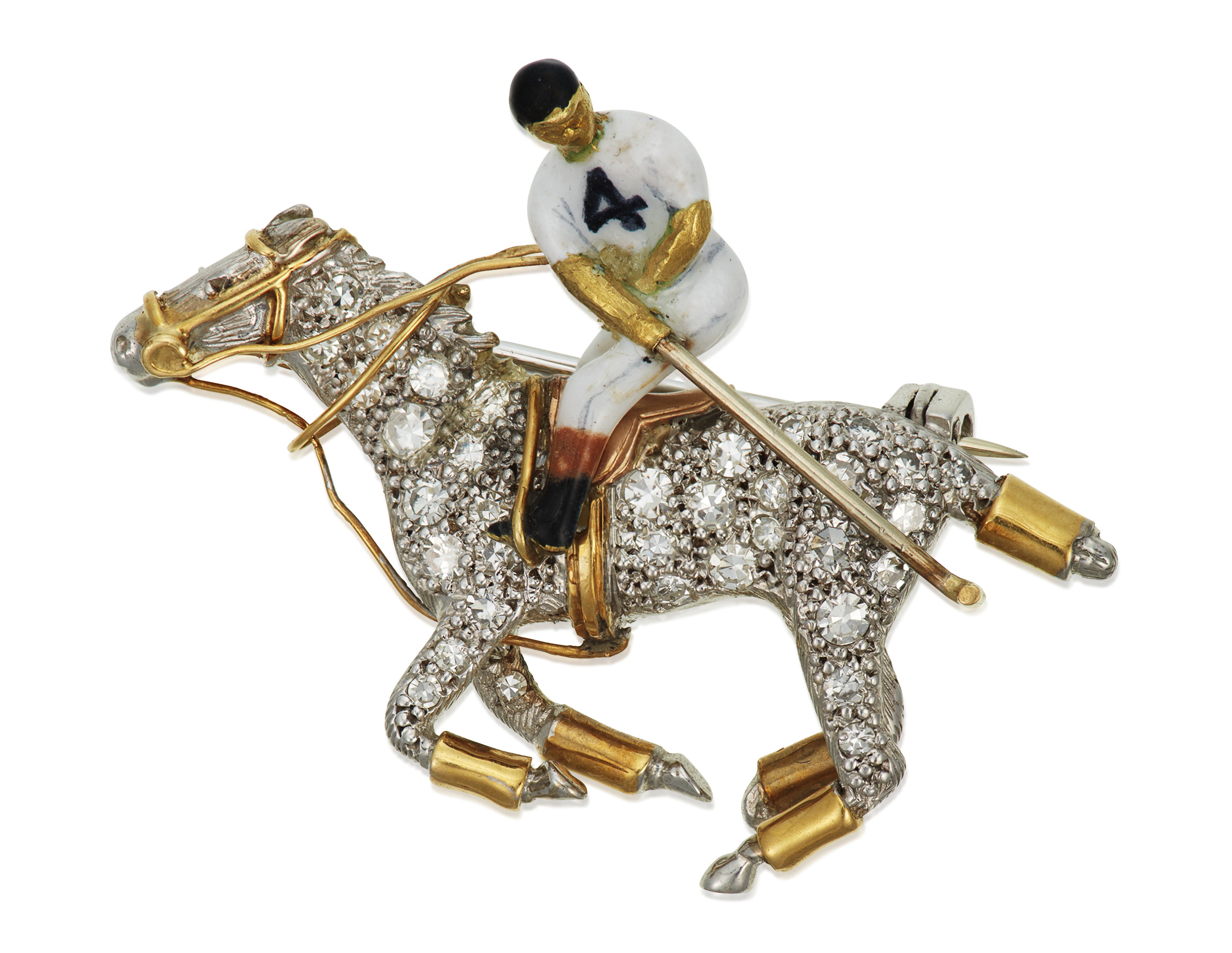 DIAMOND AND ENAMEL POLO PLAYER BROOCH, | Christie’s