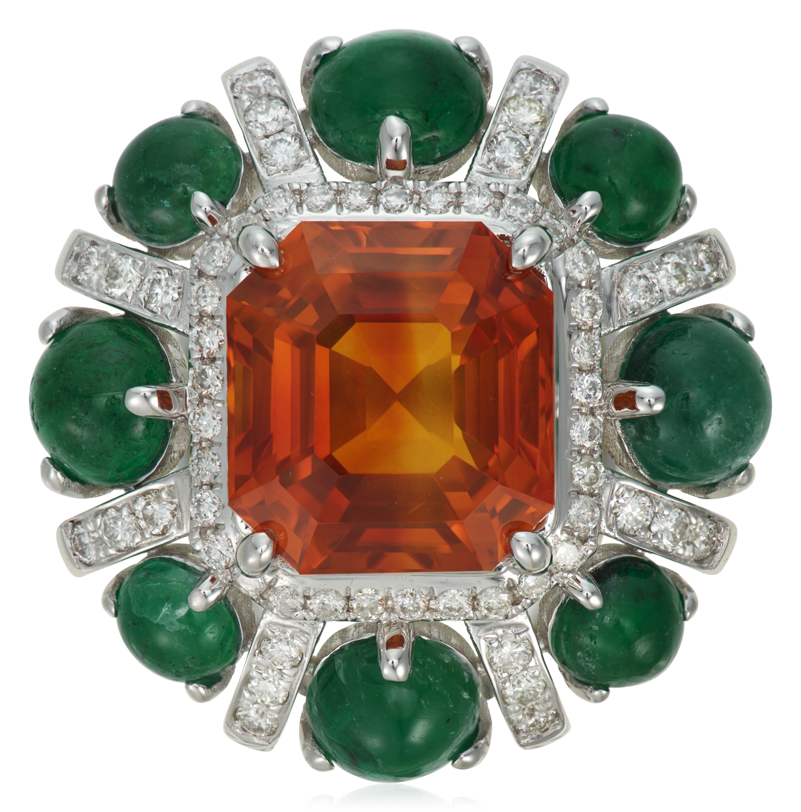 ORANGE SAPPHIRE, EMERALD AND DIAMOND RING, | Christie’s