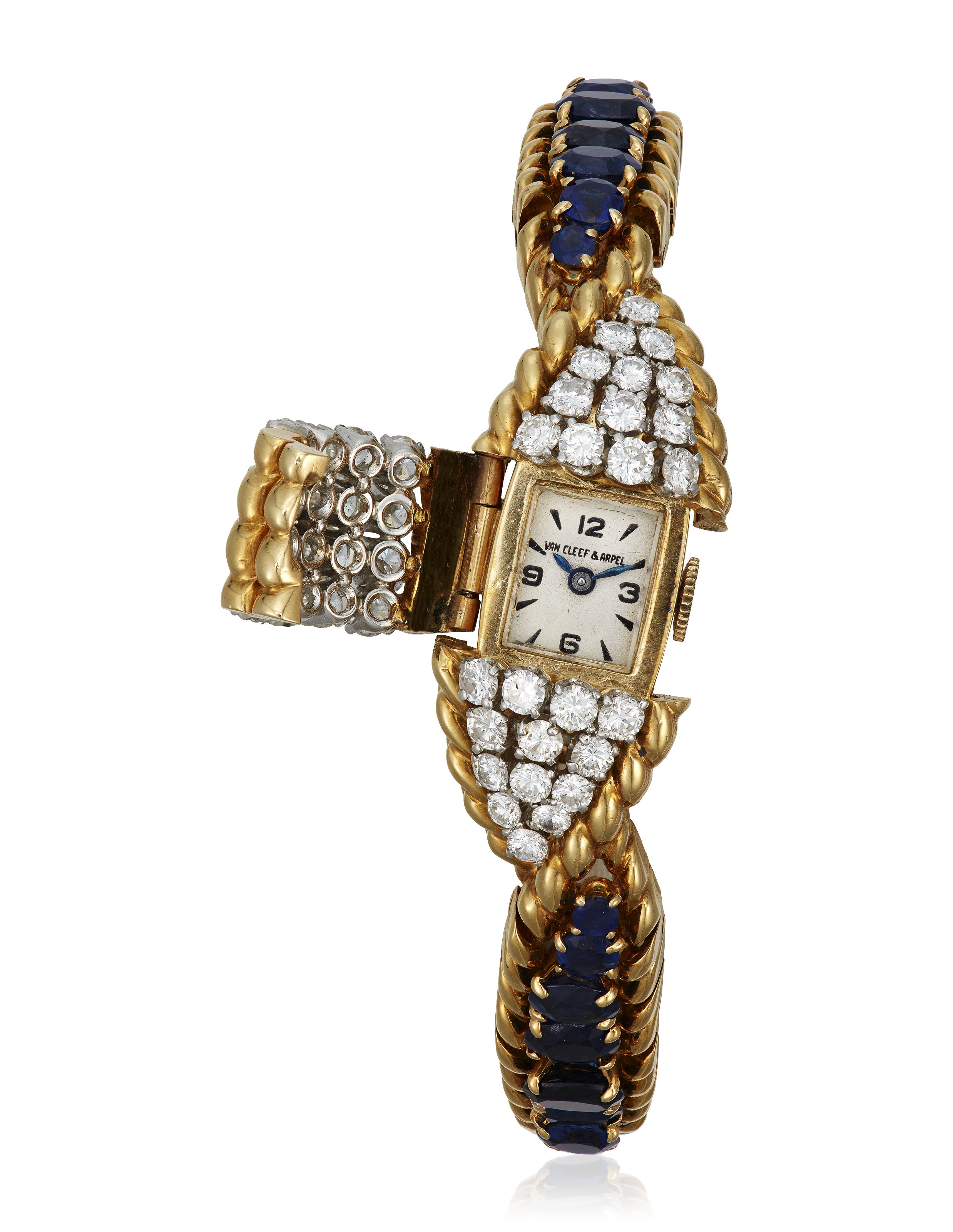 VAN CLEEF & ARPELS DIAMOND, SAPPHIRE AND GOLD BRACELET WATCH, | Christie’s