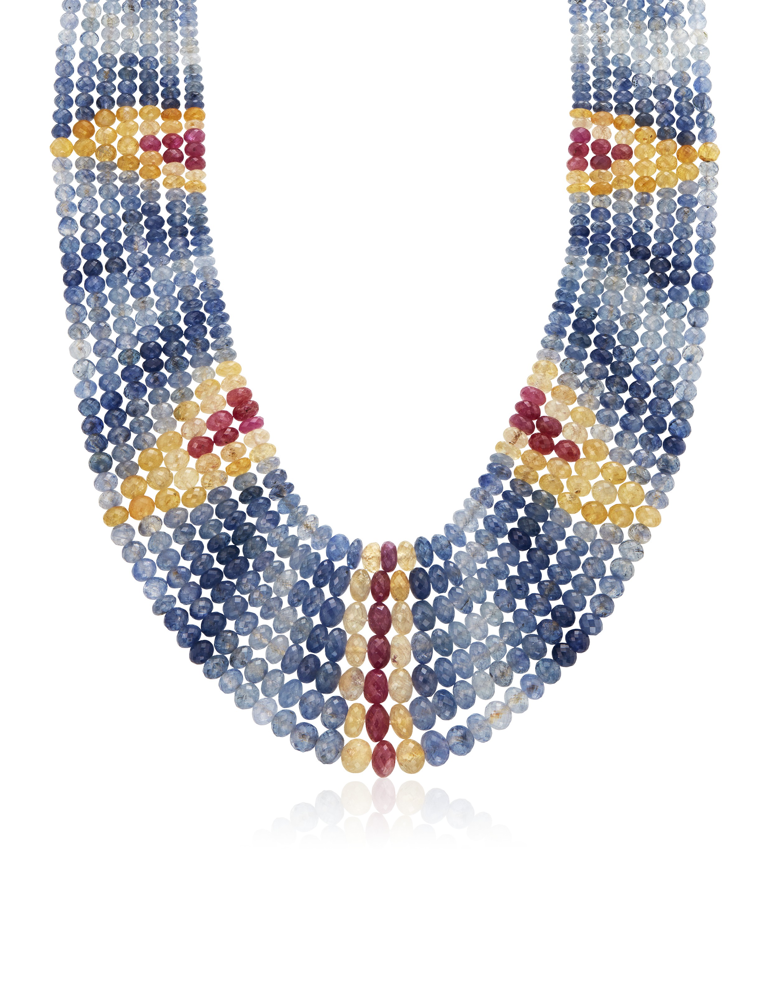 NO RESERVE | COLORED SAPPHIRE, SAPPHIRE AND RUBY BEAD NECKLACE ...