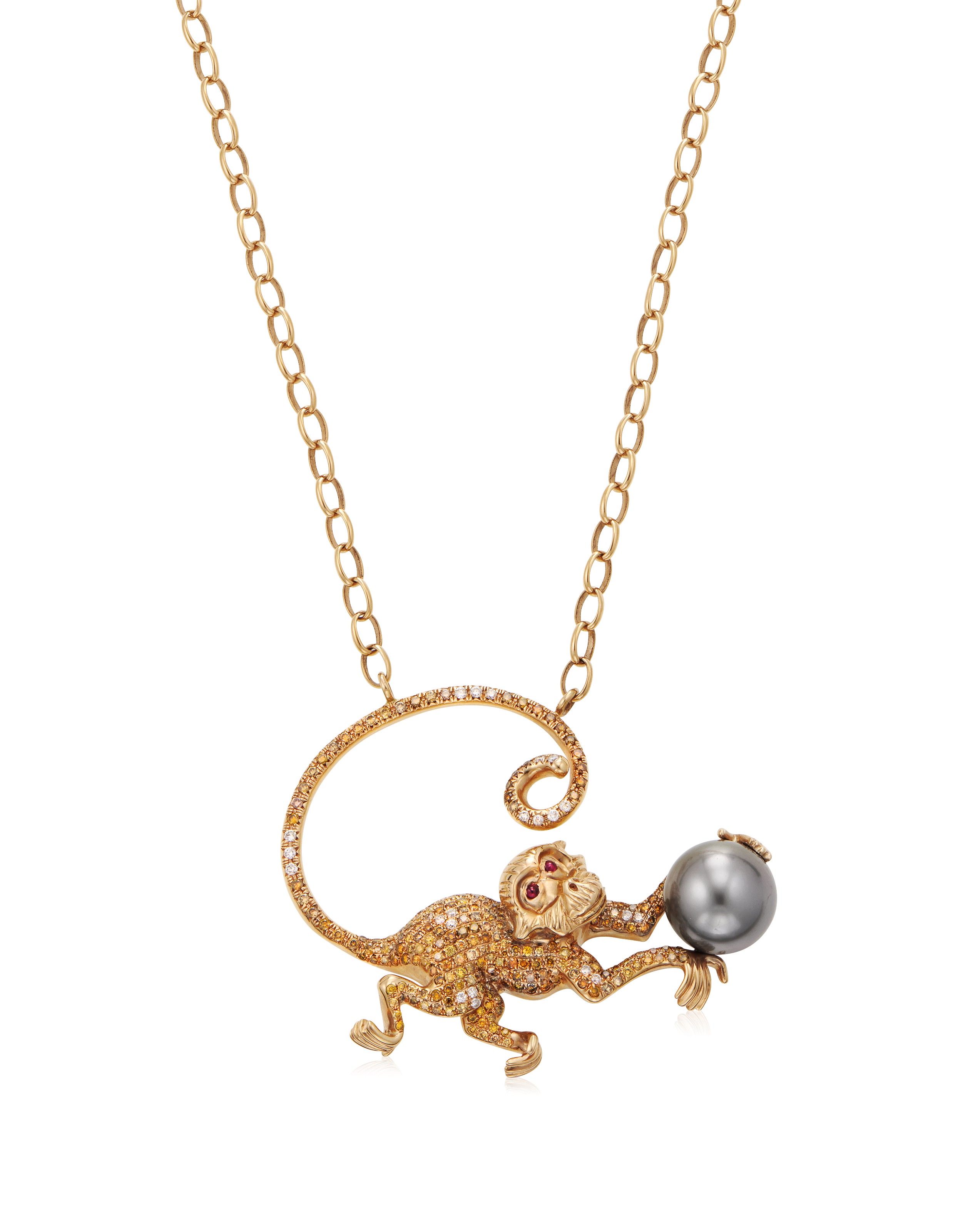 NO RESERVE | COLORED DIAMOND, DIAMOND AND MULTI-GEM MONKEY PENDANT ...