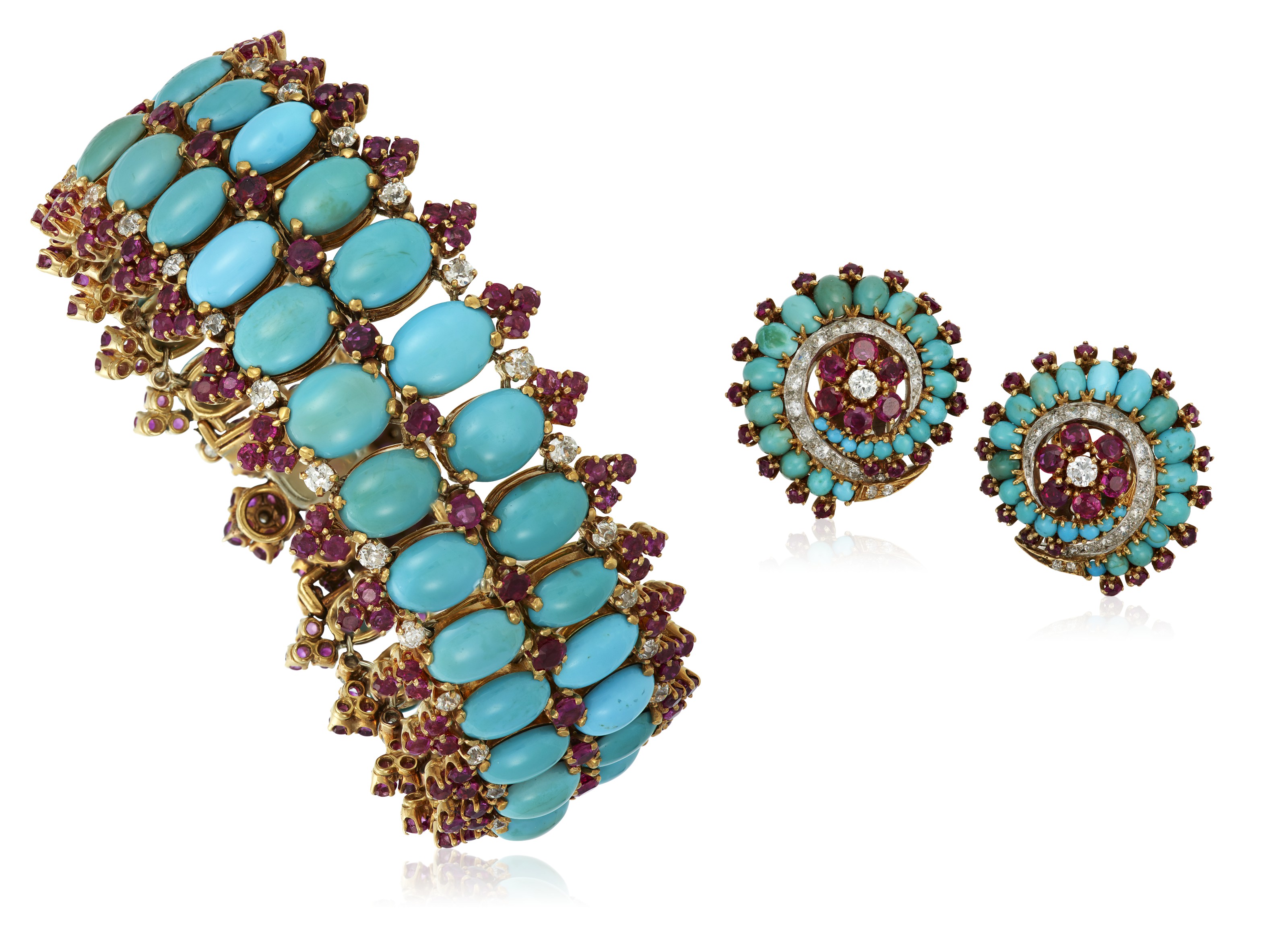 JOHN RUBEL RETRO TURQUOISE, RUBY AND DIAMOND JEWELRY, | Christie’s
