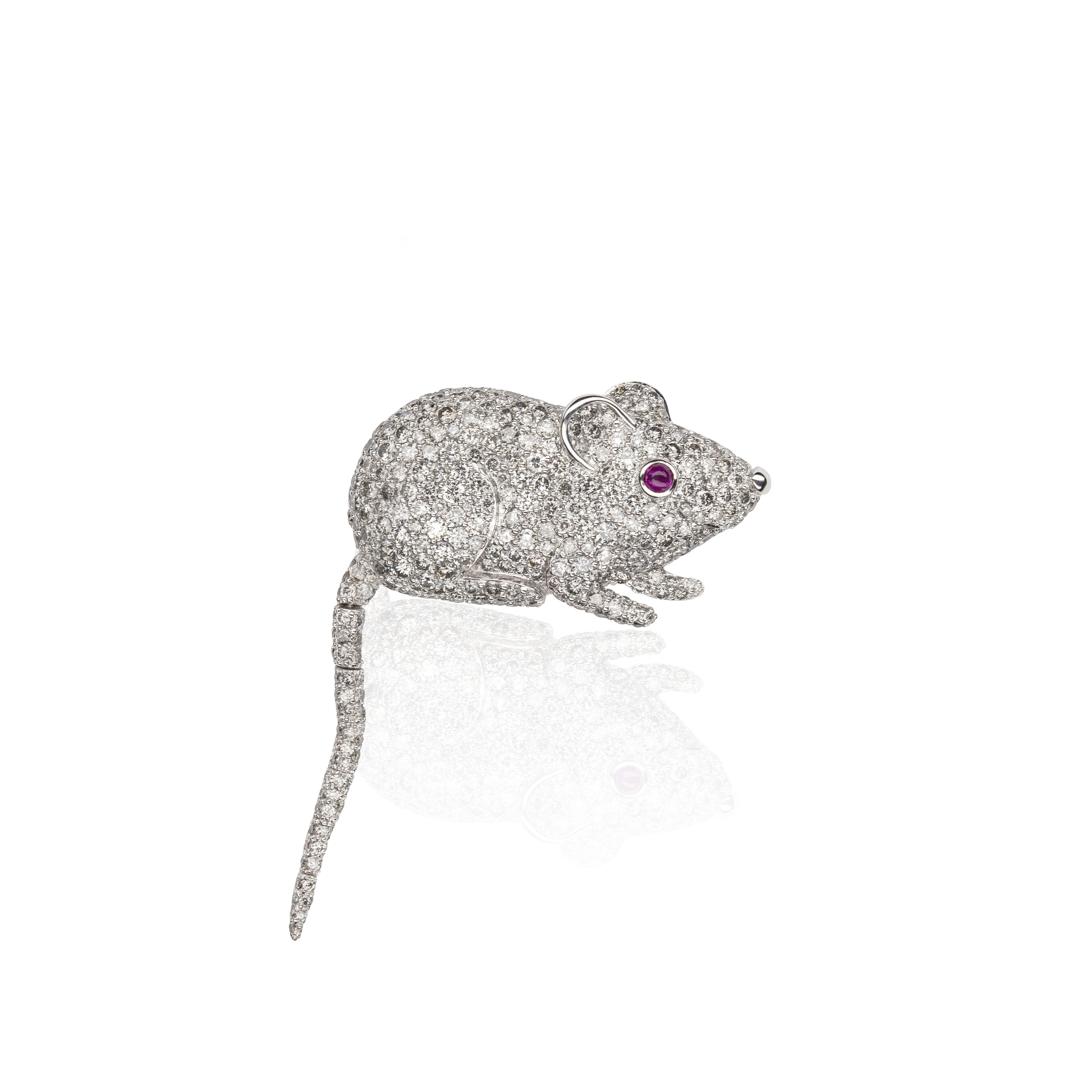 NO RESERVE | MICHELE DELLA VALLE DIAMOND AND RUBY MOUSE BROOCH ...