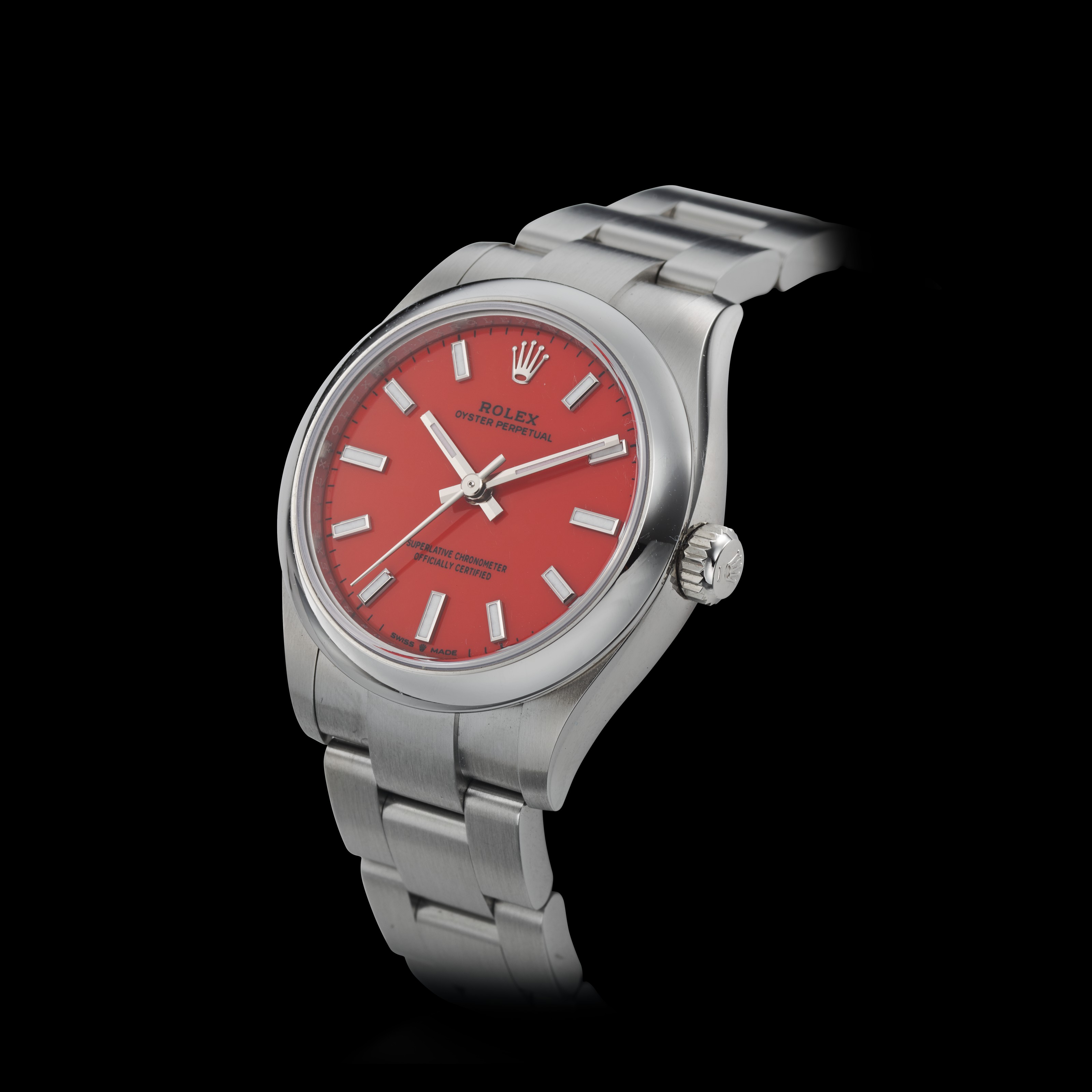 ROLEX, OYSTER PERPETUAL, STEEL, CORAL RED DIAL, REF. 277200, | Christie’s