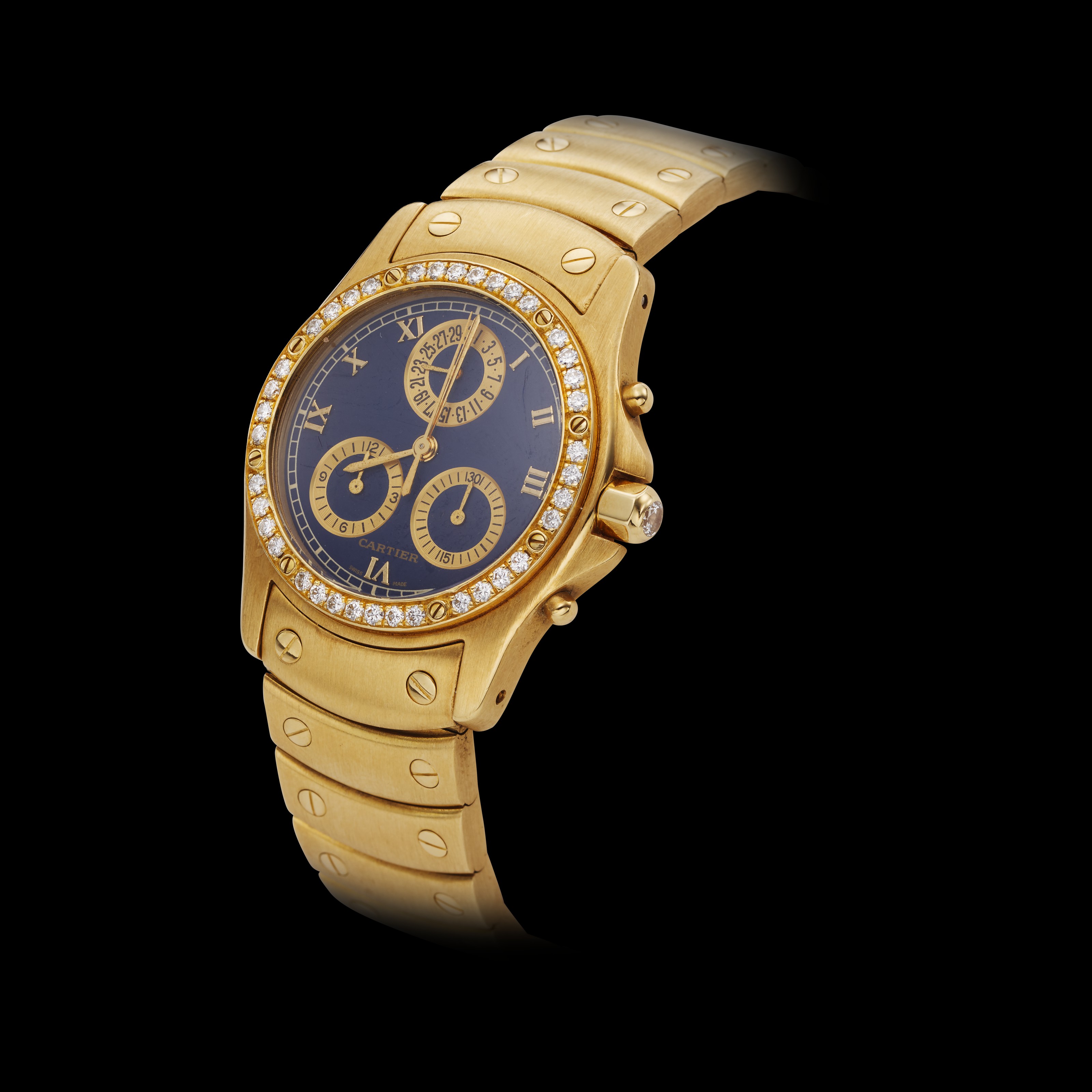 CARTIER, SANTOS, RONDE, CHRONOGRAPH 18K YELLOW GOLD, DIAMONDS, REF ...