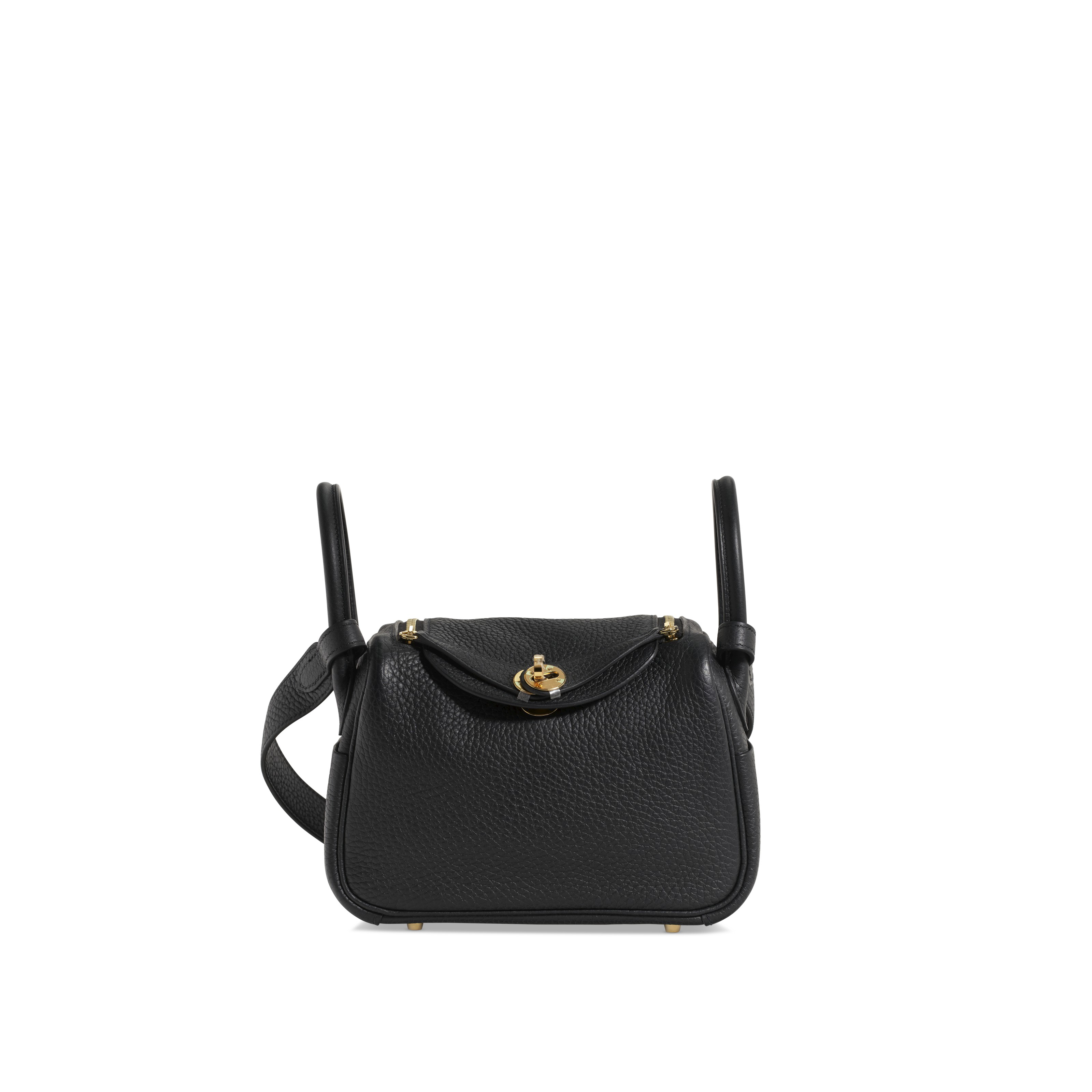 A BLACK CLÉMENCE LEATHER MINI LINDY WITH GOLD HARDWARE, HERMÈS, 2019 ...