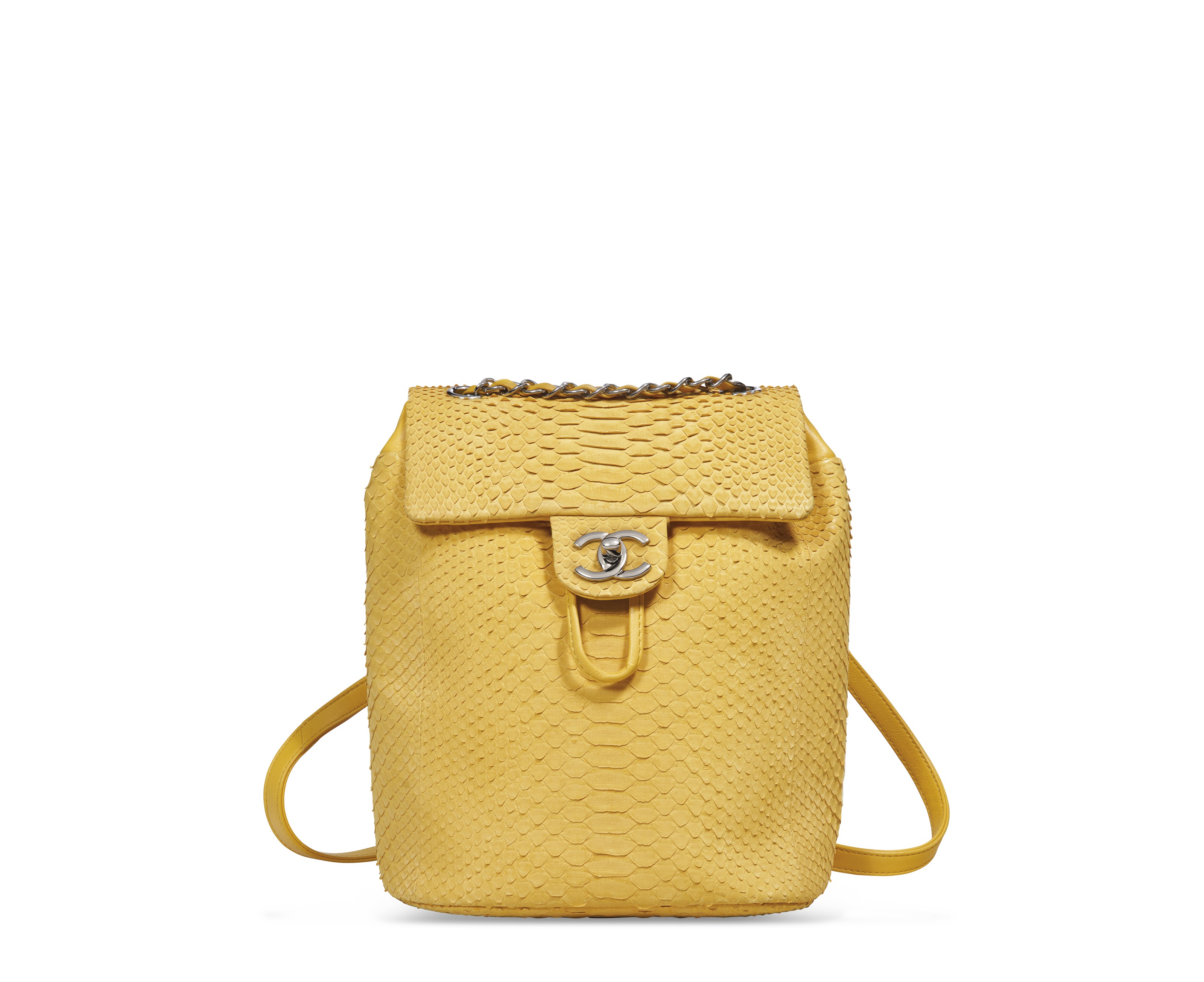 A YELLOW PYTHON BACKPACK WITH SILVER HARDWARE, CHANEL, 2016/2017 ...