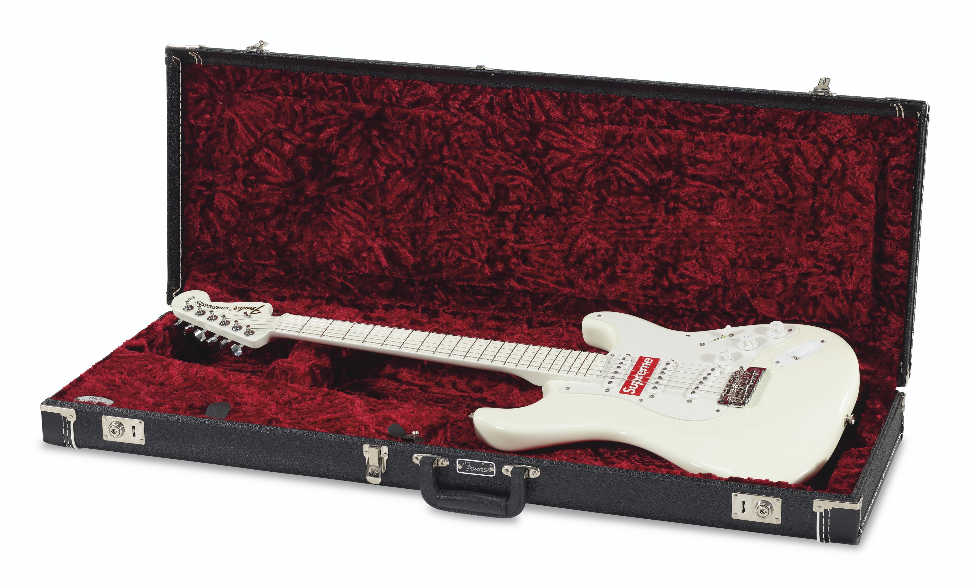 A WHITE STRATOCASTER GUITAR & CASE, FENDER X SUPREME, 2017 | Christie’s