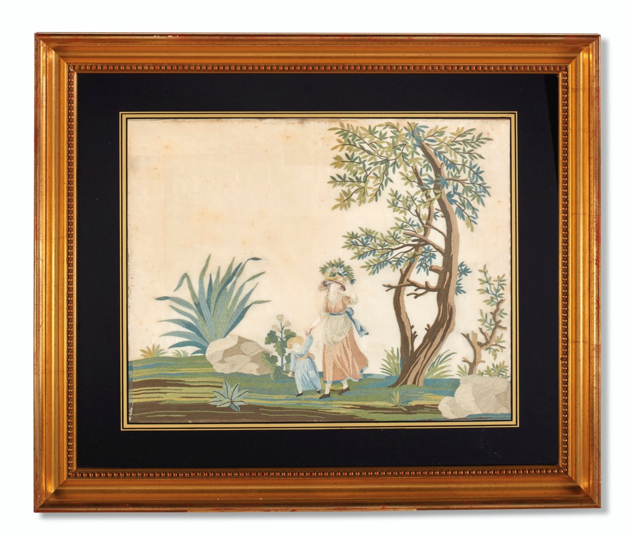 A PAIR OF REGENCY EMBROIDERED SILK PICTURES, EARLY 19TH CENTURY ...