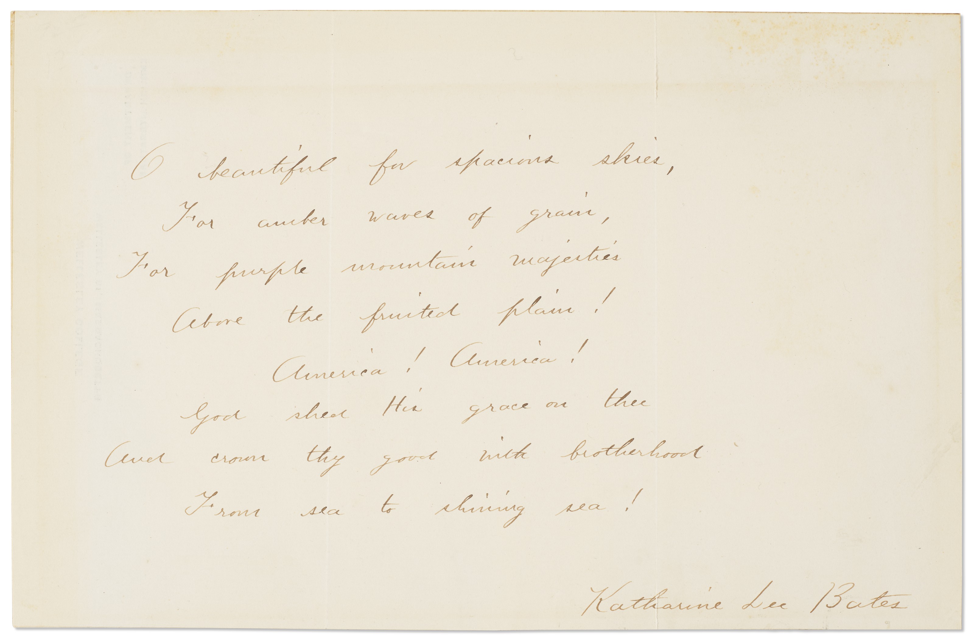 "America the Beautiful", Katherine Lee Bates, n.d. | Christie’s