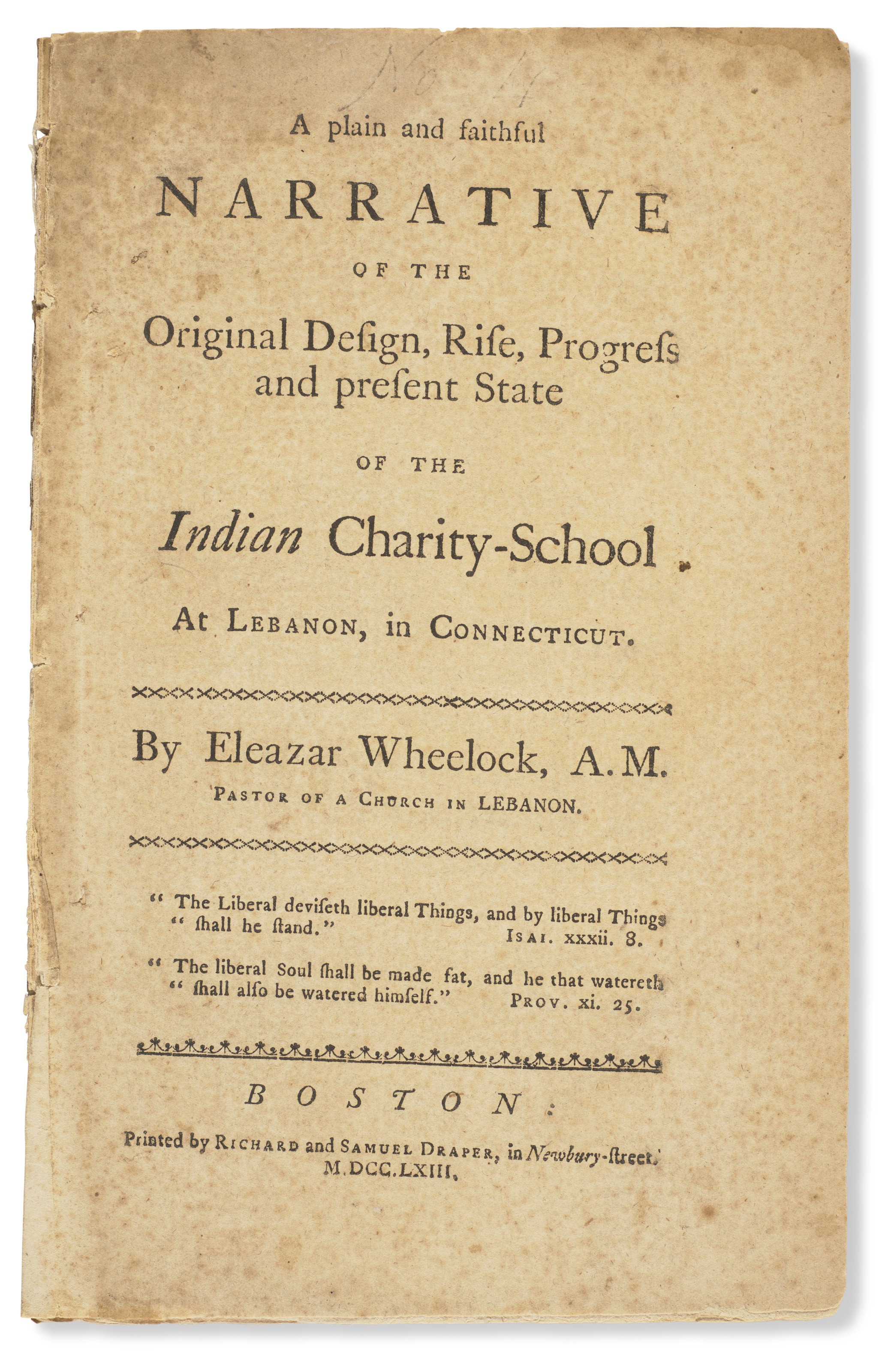 An early report on what would become Dartmouth College, Eleazar ...