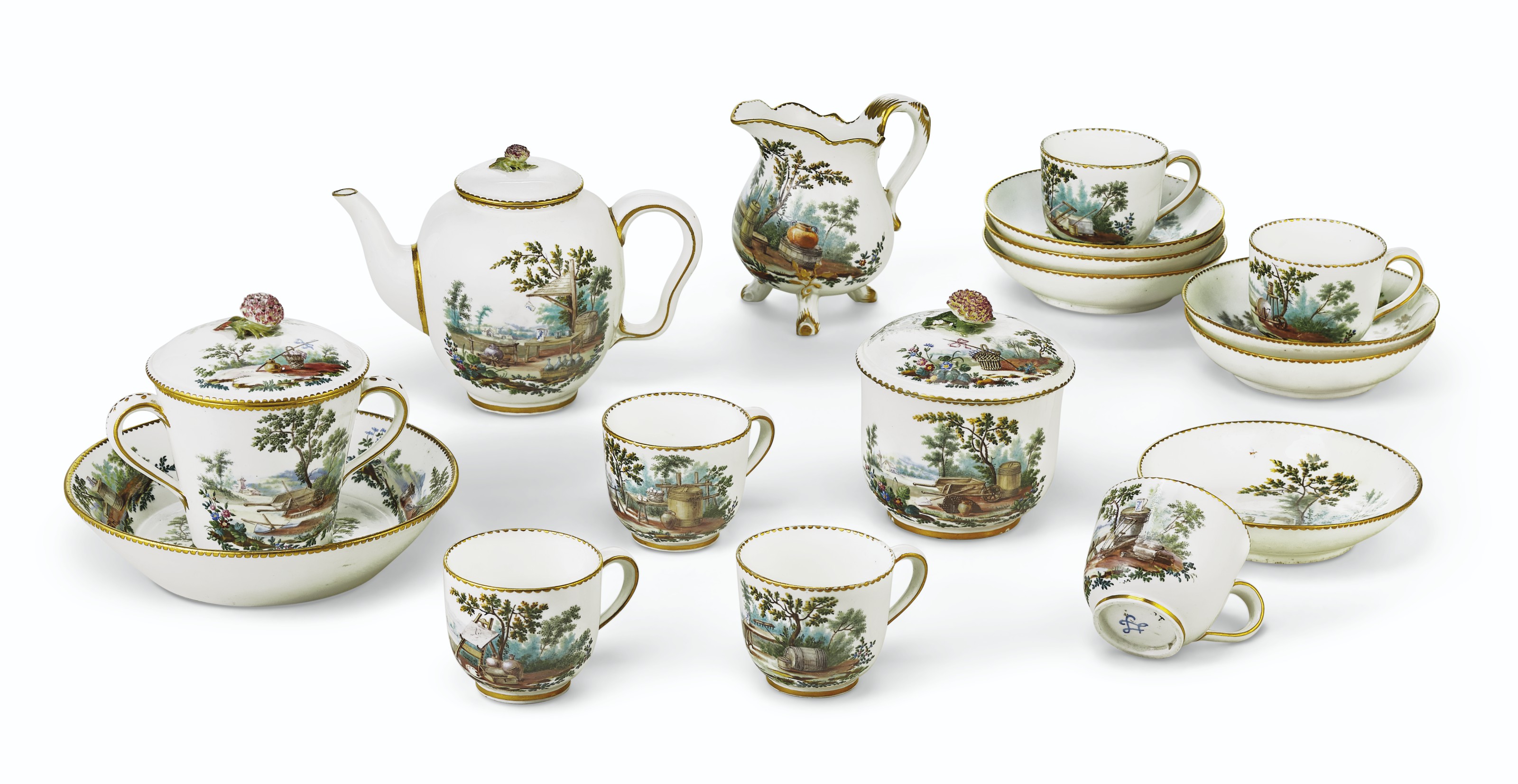 AN ASSEMBLED SEVRES PORCELAIN PART TEA SERVICE, CIRCA 1770-80, BLUE ...
