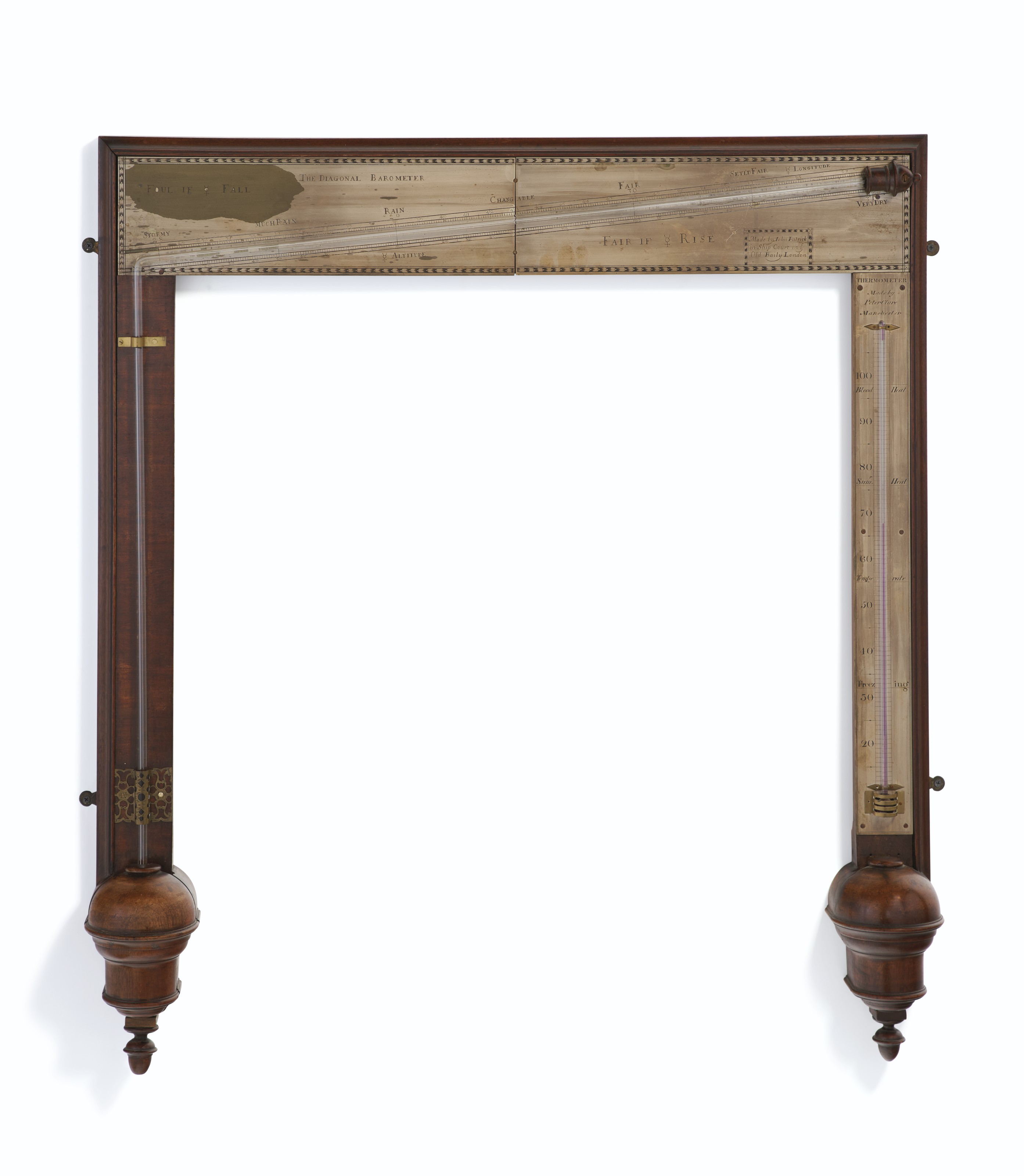 AN ENGLISH ANGLE BAROMETER, THE DIALS 18TH CENTURY, THE FRAME 19TH ...